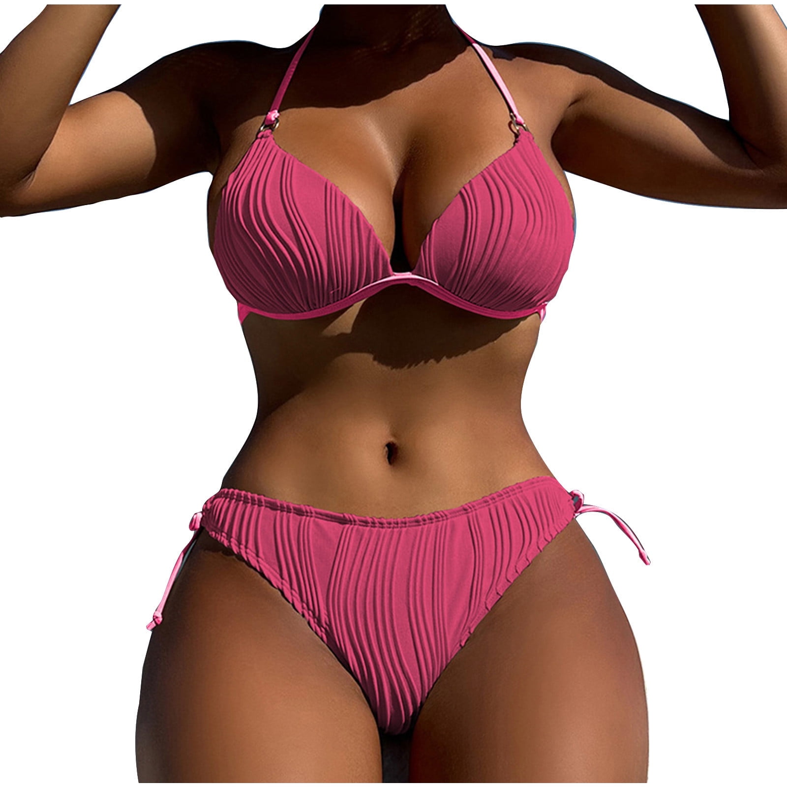 Wreesh Womens Two Piece Swimsuit Halter Bikini Set Solid Color Swimsuit