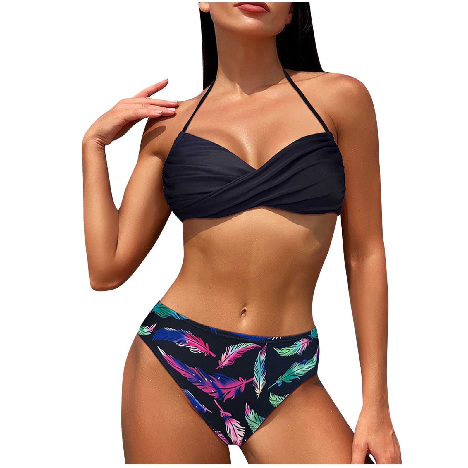 Wreesh Womens Two Piece Swimsuit Halter Bikini Set Split Body Swimsuit
