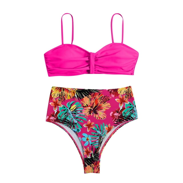 Wreesh Womens Two Piece Swimsuit High Cut Bikini New Fashion Split