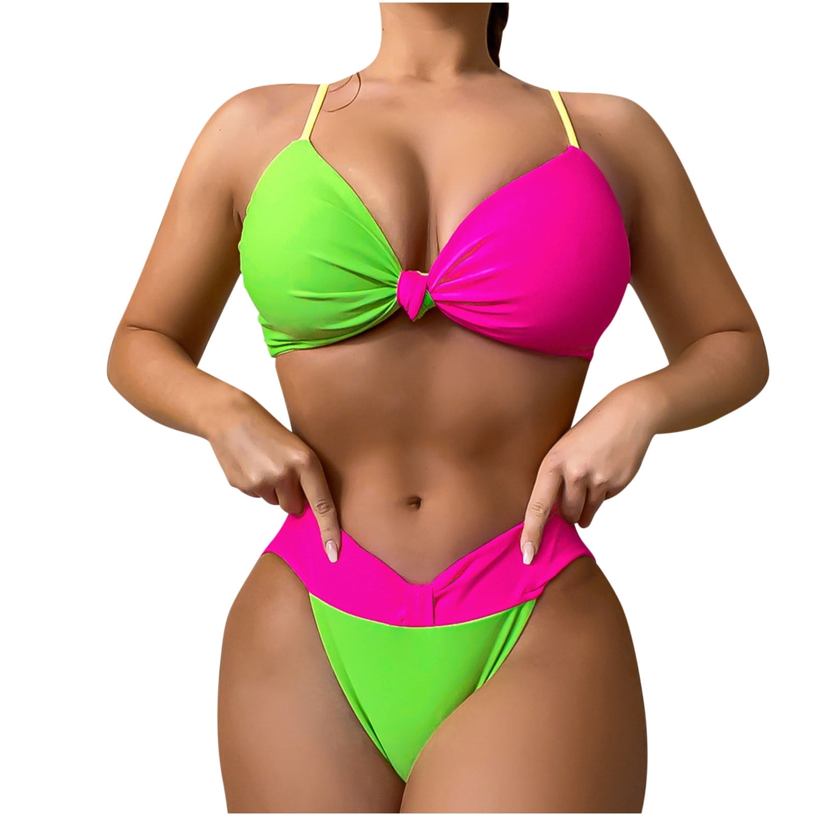Wreesh Womens Two Piece Swimsuit High Cut Bikini Patchwork Bikini Push