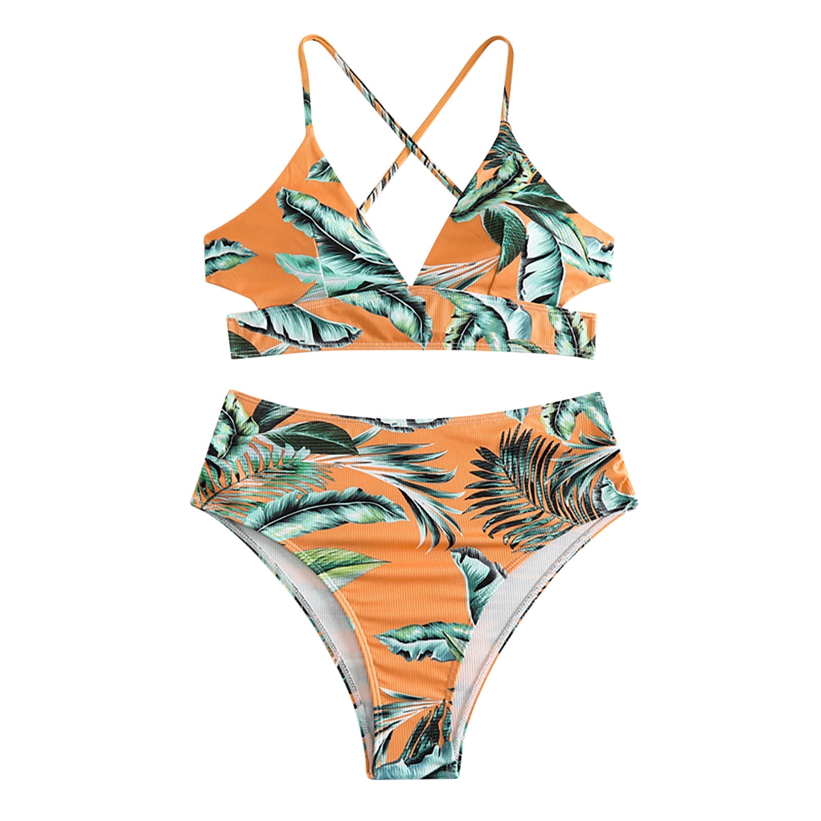 Wreesh Womens Two Piece Swimsuit High Cut Bikini Sets Print Bandage