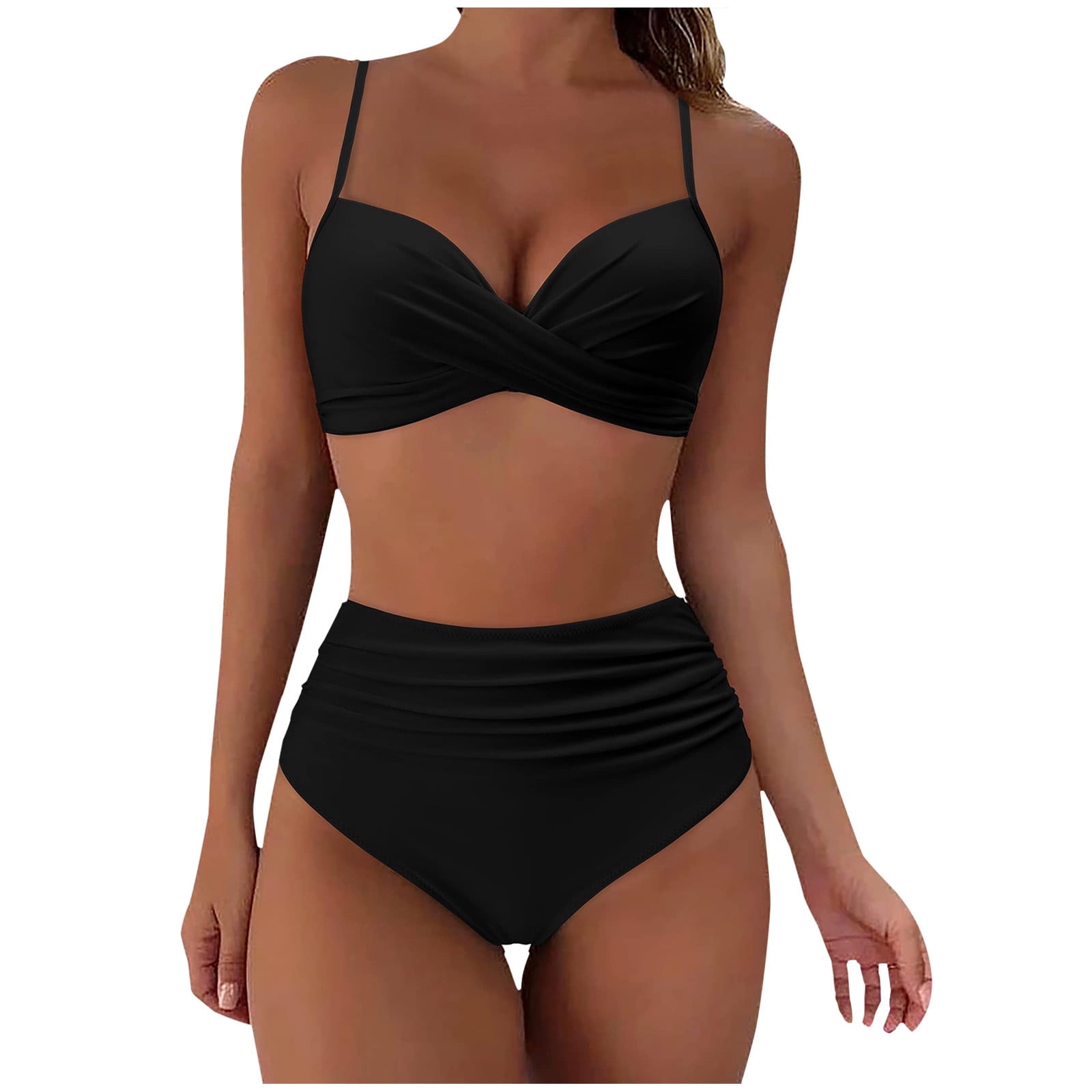 Wreesh Womens Two Piece Swimsuit High Waisted Bikini Fashion Solid