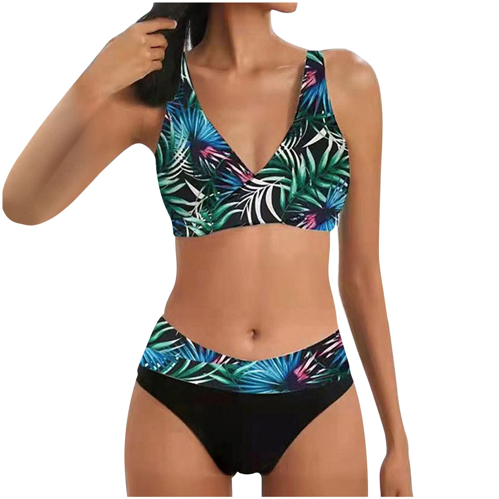 Wreesh Womens Two Piece Swimsuit High Waisted Bikini Summer Print
