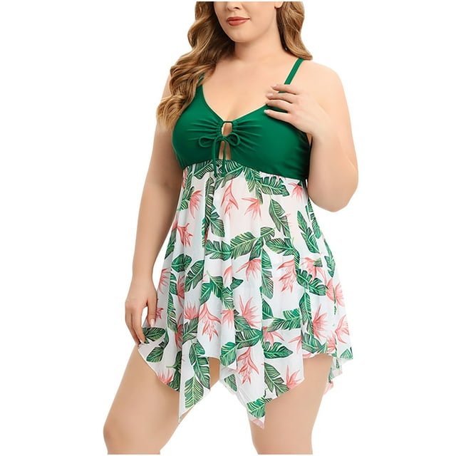 Wreesh Womens Two Piece Swimsuit Plus Size Swim Dress Large Split Swimwear Slim Bikini Split