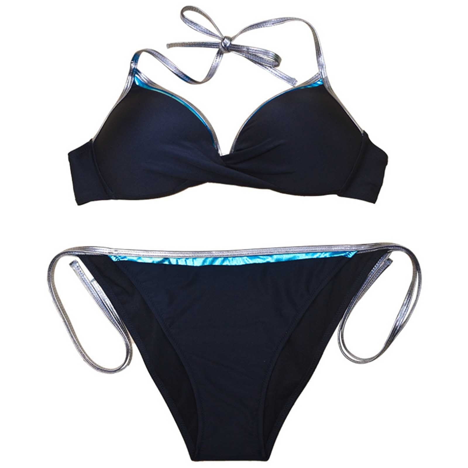 Wreesh Womens Two Piece Swimsuit String Bikini Sets Halter Bathing Suit