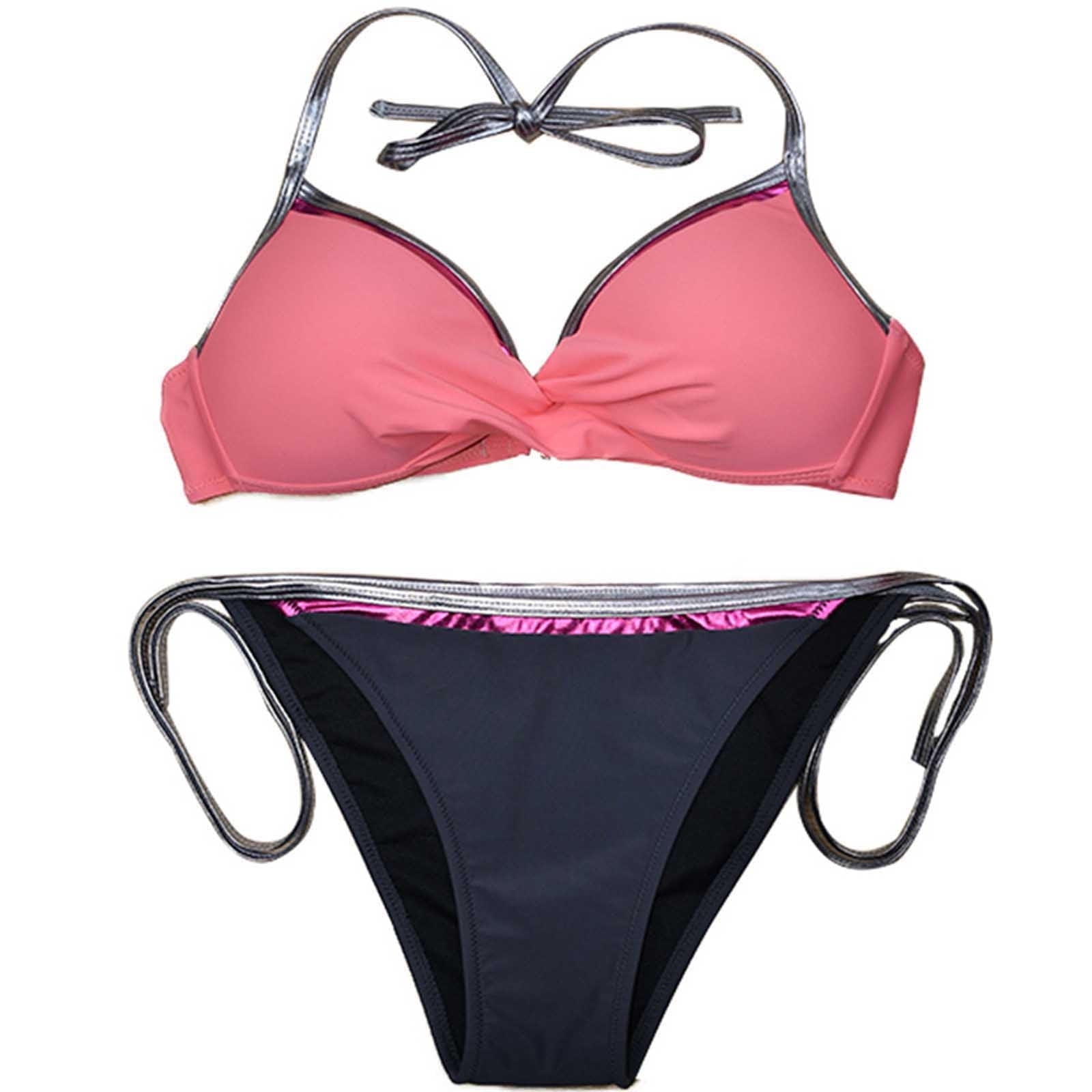 Wreesh Womens Two Piece Swimsuit String Bikini Sets Halter Bathing Suit
