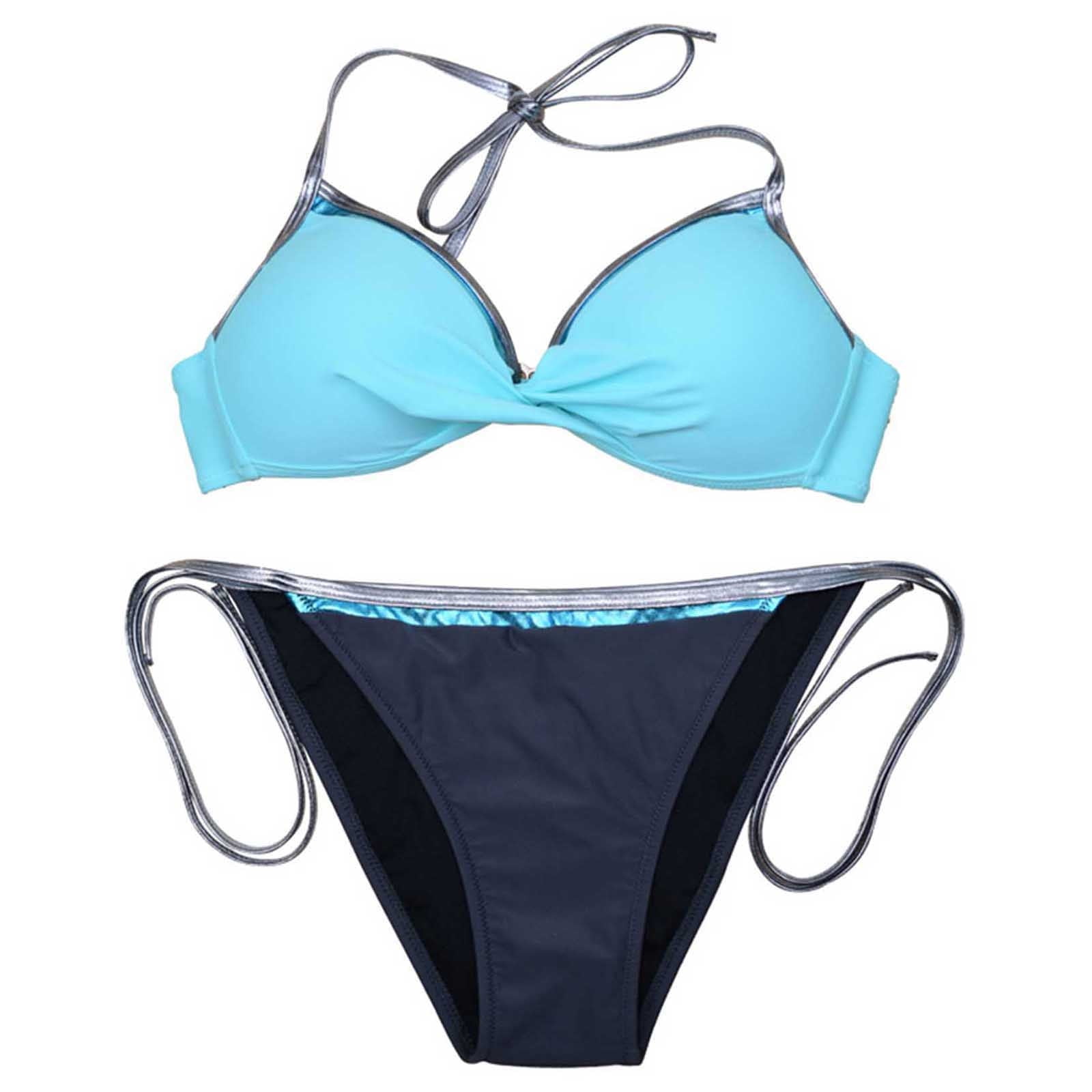 WREESH Womens Two Piece Swimsuit String Bikini Sets Halter Bathing Suit ...