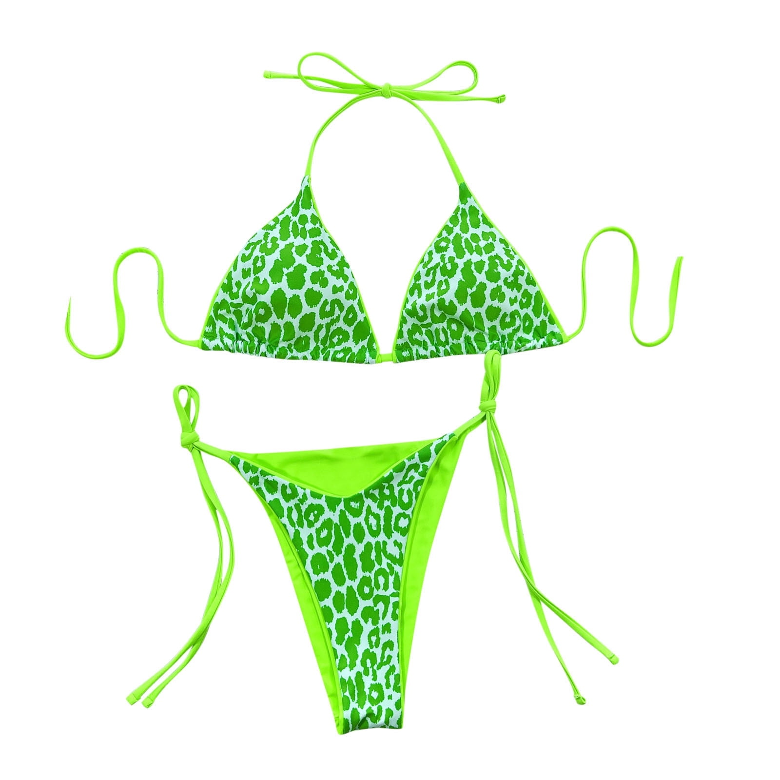 Wreesh Womens Two Piece Swimsuit String Bikini Sets Leopard Printed