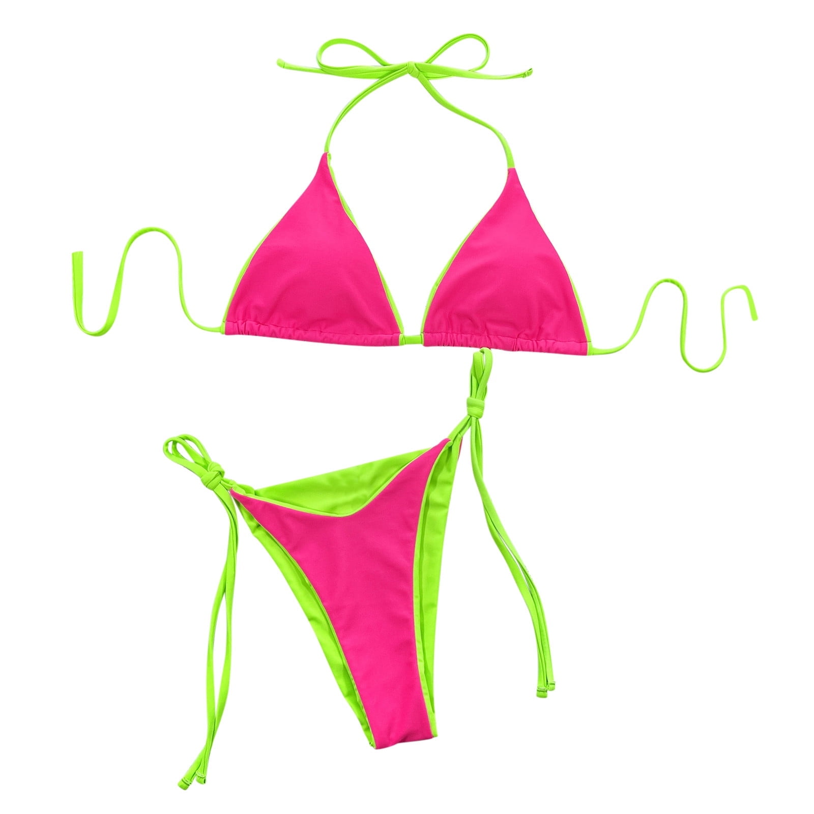 Wreesh Womens Two Piece Swimsuit String Bikini Sets Sexy Solid Bandage