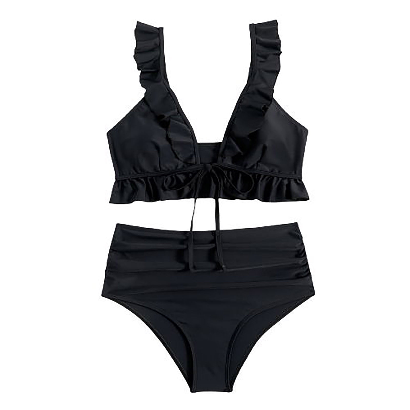 Wreesh Womens Two Piece Swimsuit Tie Front Ruffle Bikini Set High