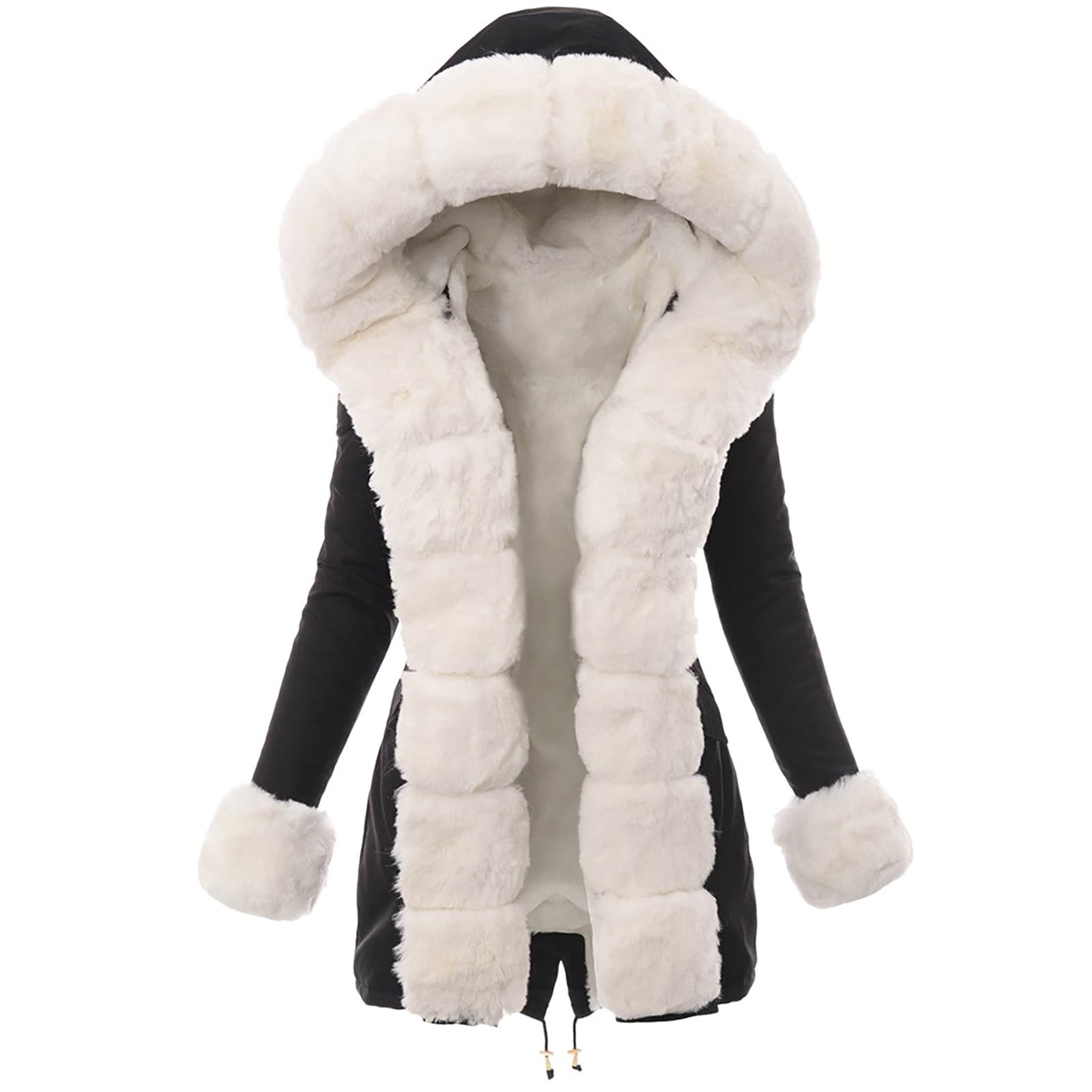 WREESH Womens Winter Coats Faux Furry Collar Heavy Coats Thicken Fleece ...