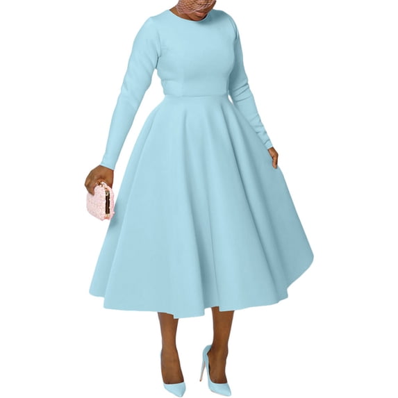 WRFWUL Women's Vintage Cocktail Dresses 1950s Round Neck Long Sleeve A ...