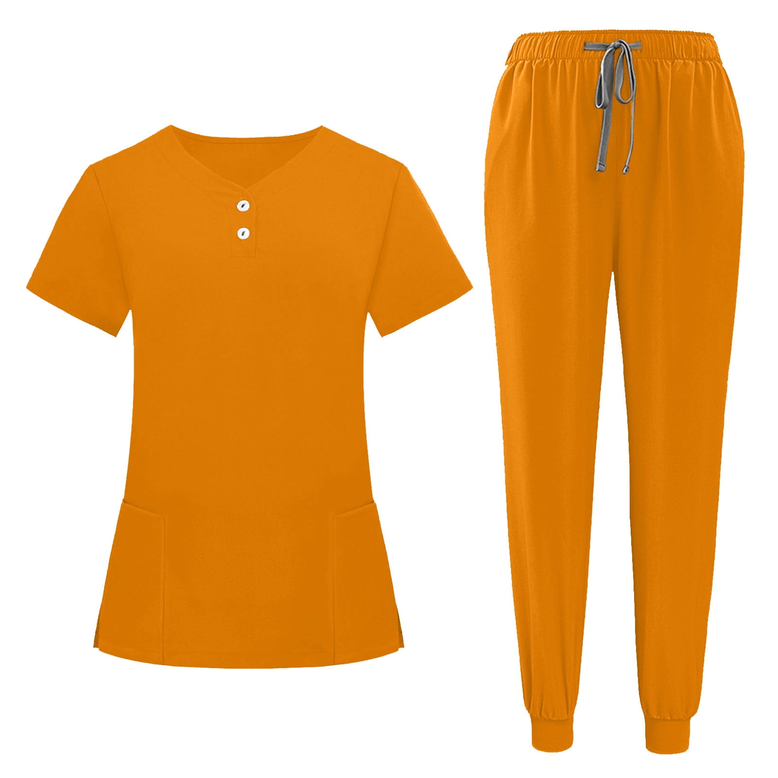WRFWUL Womens Scrubs 2 Piece Set Short Sleeve V Neck Top Elastic Waist ...