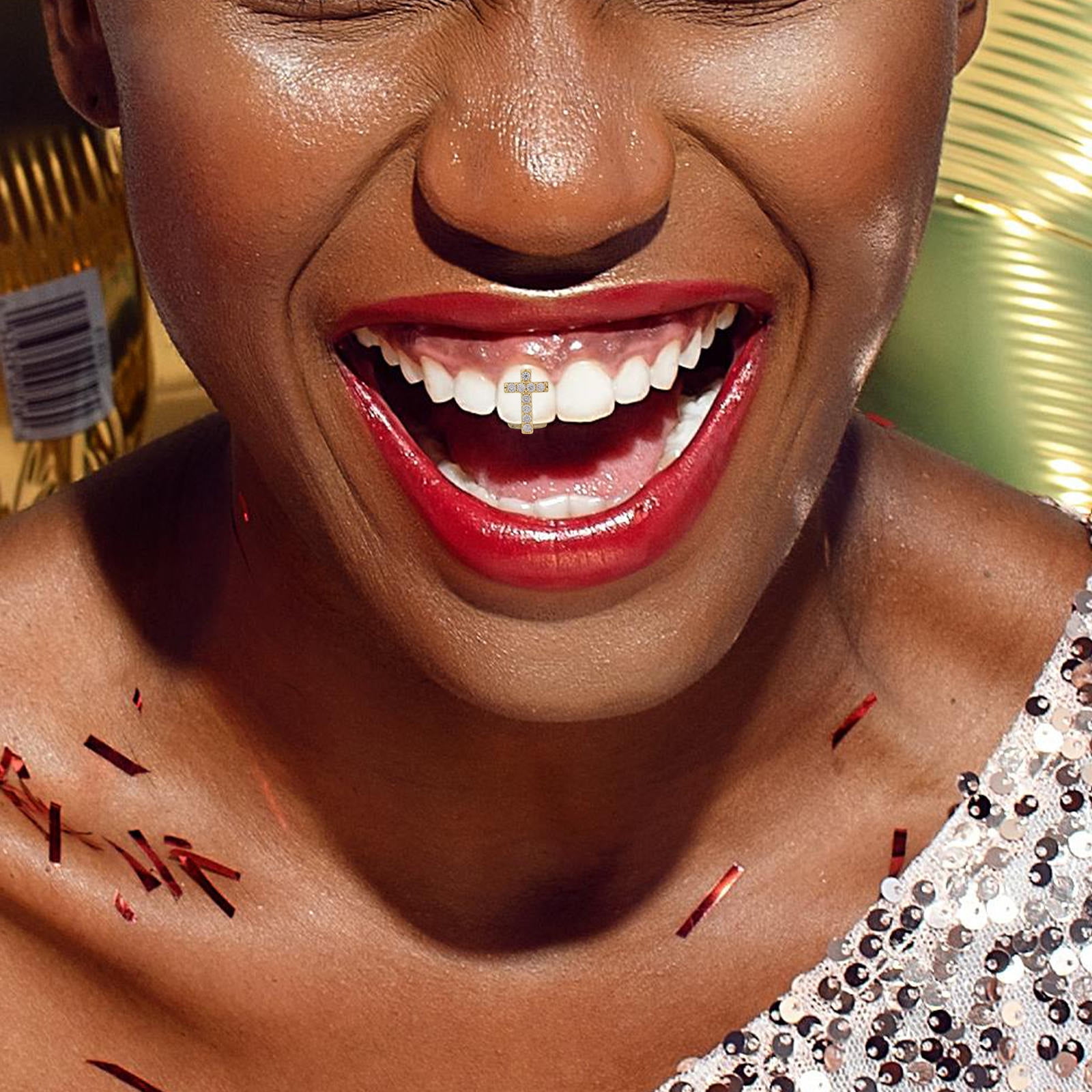 WRISTBIQUE 1 Set Golden Metal Cross Tooth Cap For Party Accessory And ...