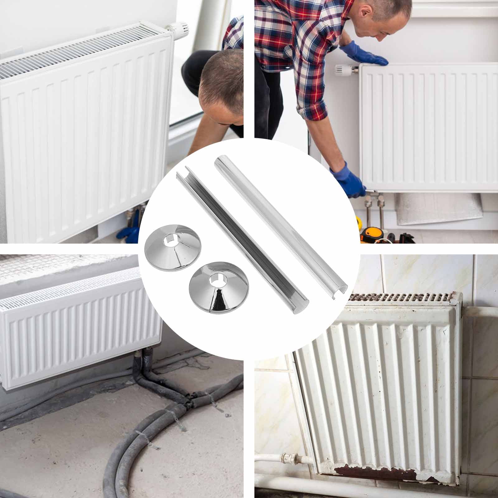 WRISTBIQUE 1Set Silver Plastic Radiator Pipe Sleeve Clip on Cover ...
