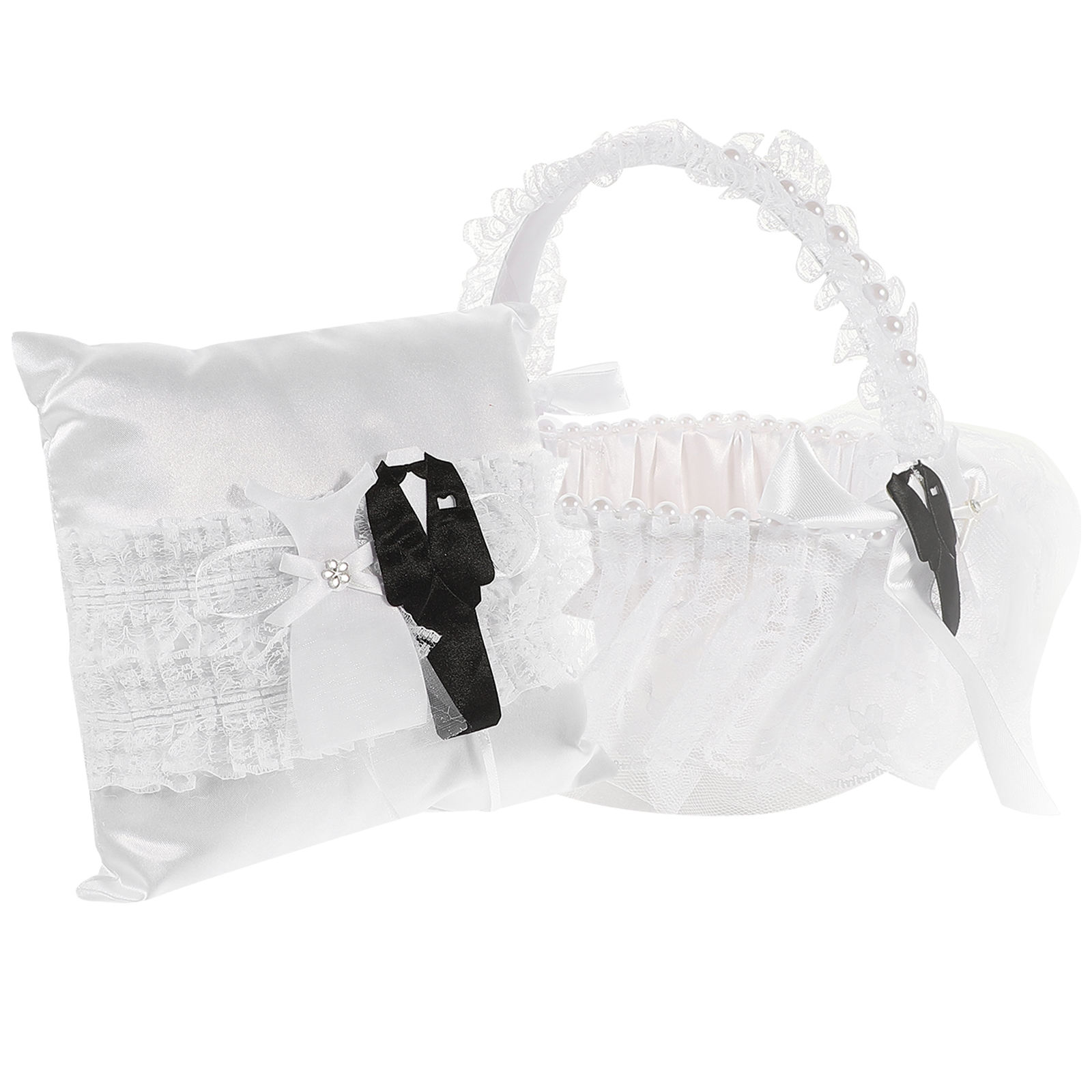 WRISTBIQUE 1 Set Wedding Ring Cushion and Flower Basket White Cloth for ...