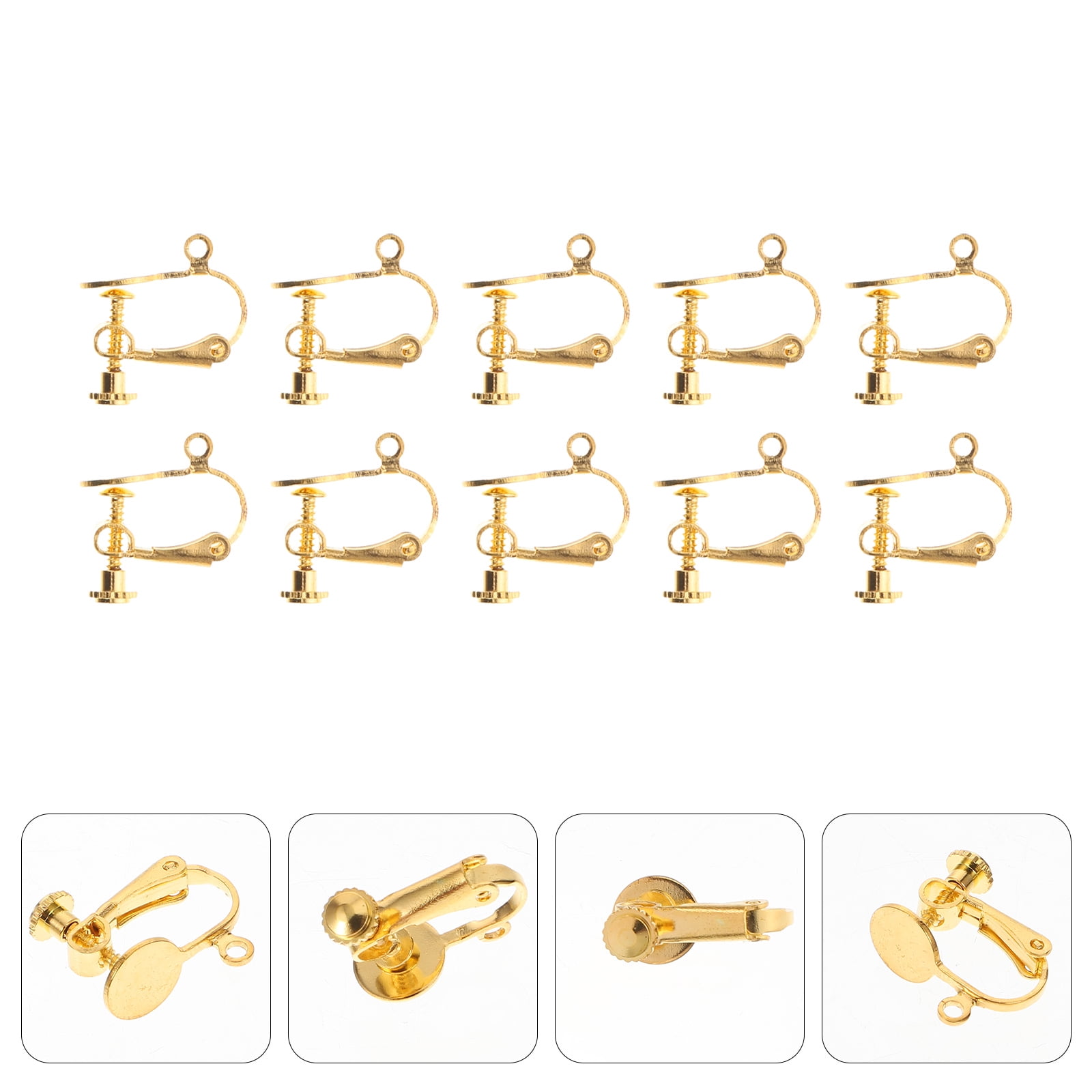 WRISTBIQUE 10Pcs Clip On Earring Adapters Golden U Shaped Earring ...
