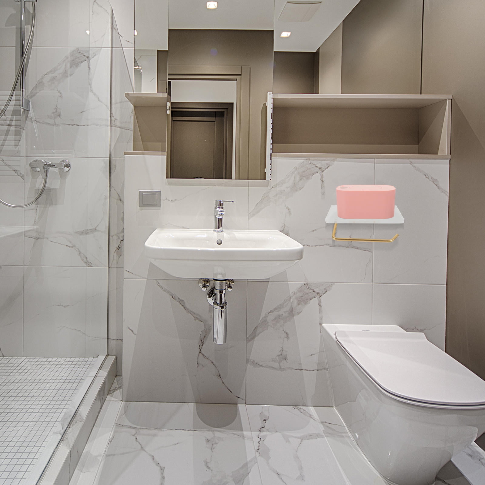 WRISTBIQUE 1Pack Golden Acrylic Bathroom Wall Organizer with Shelf for ...