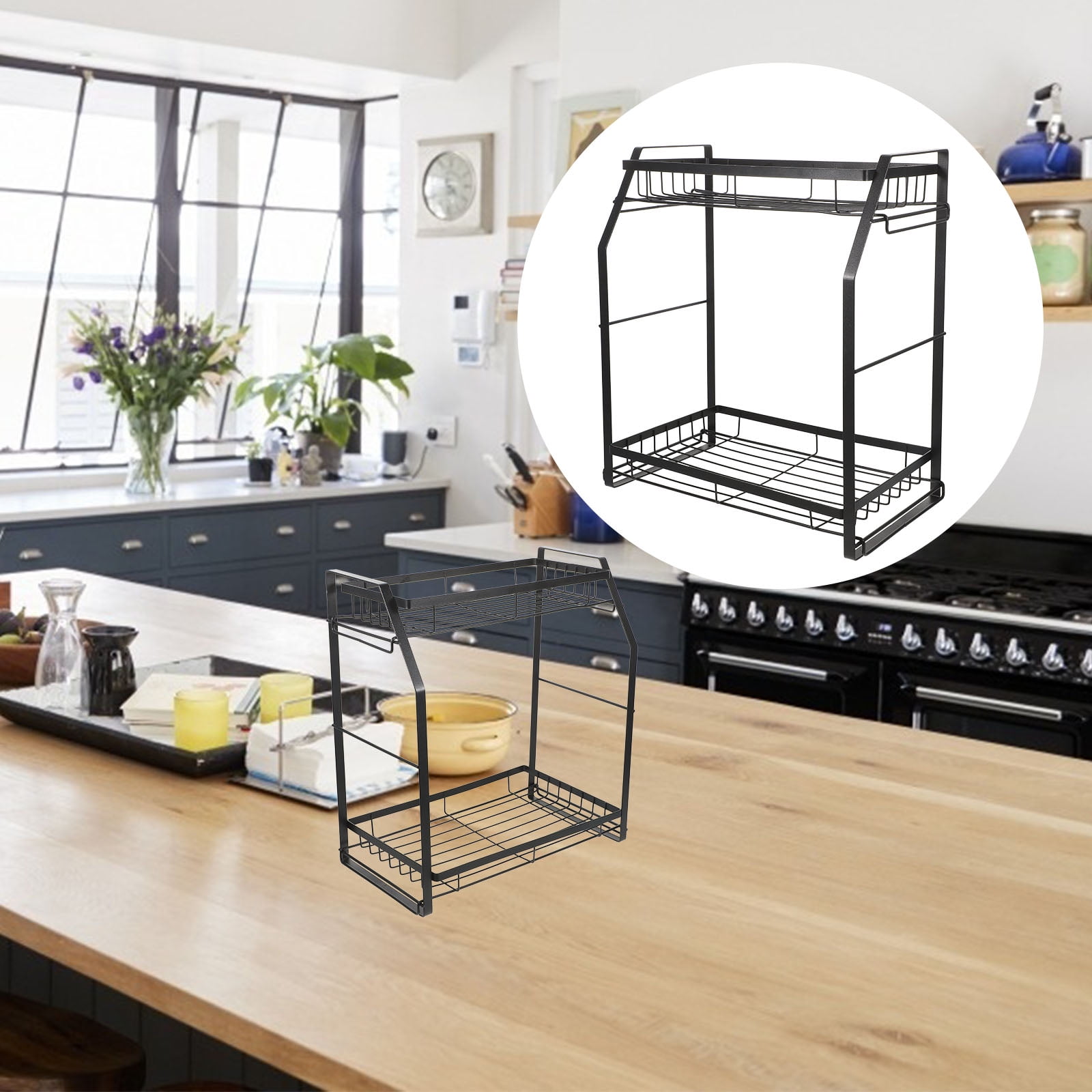 WRISTBIQUE Tabletop Spice Rack Kitchen Countertop Organizer Black Iron ...