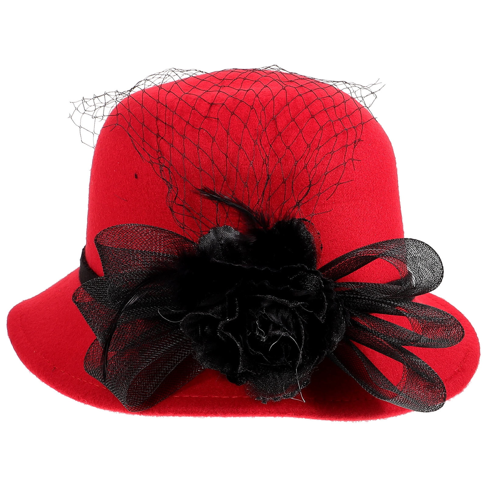 WRISTBIQUE 1Pack Red Fascinator Hat for Women with Wide Brim for Summer ...