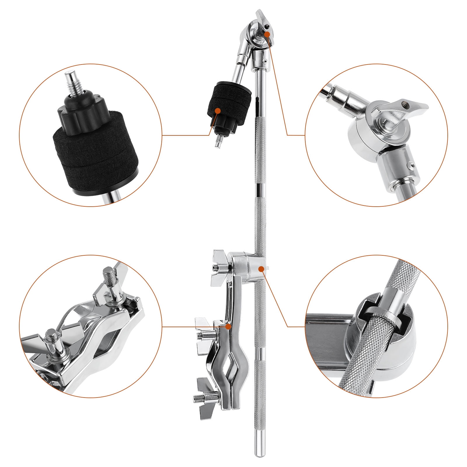 WRISTBIQUE 1Pc Premium Metal Plated Silver Drum Clamp with Boom Arm for ...