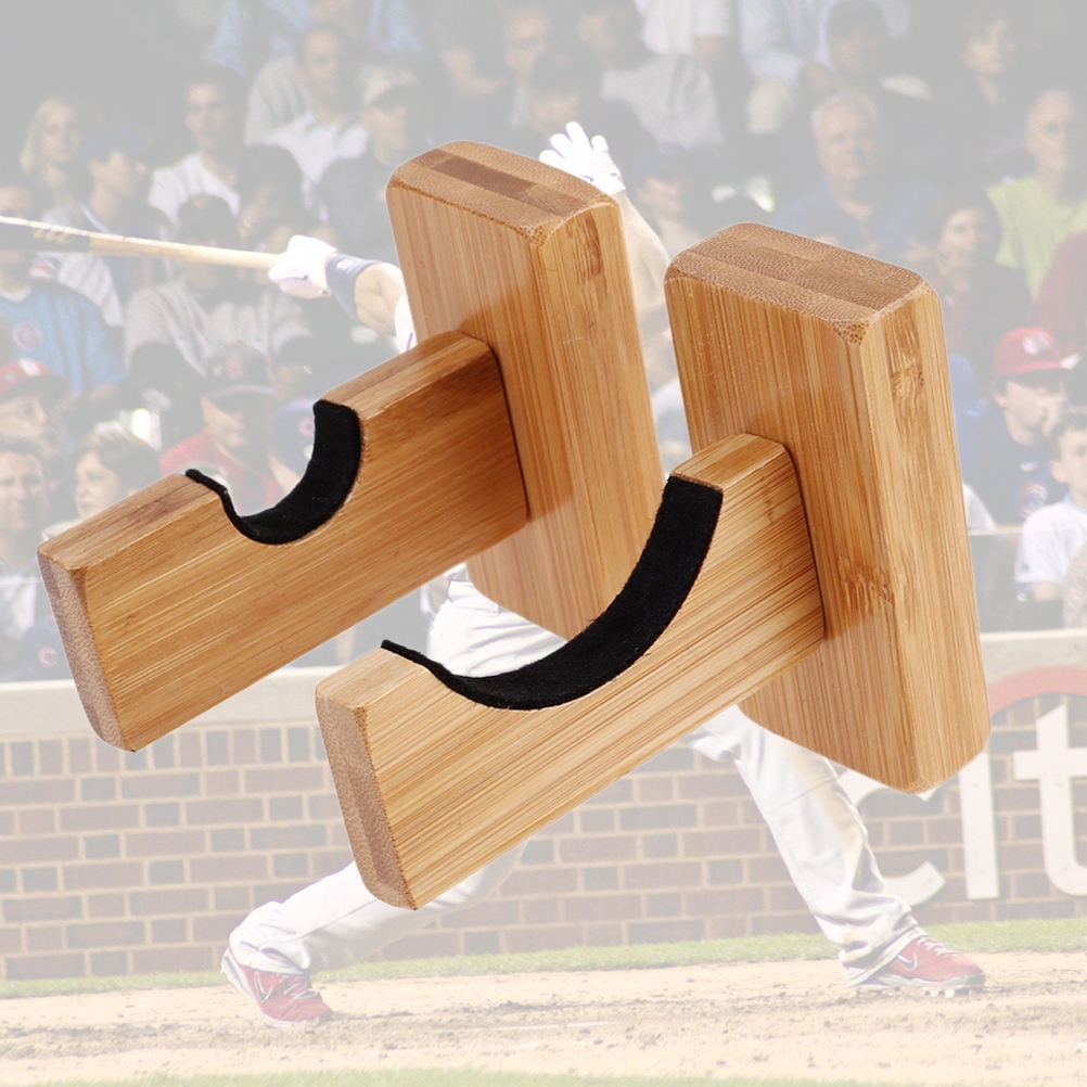 WRISTBIQUE 2Pair Baseball Bat Storage Stand Khaki Bamboo Wall Mount ...
