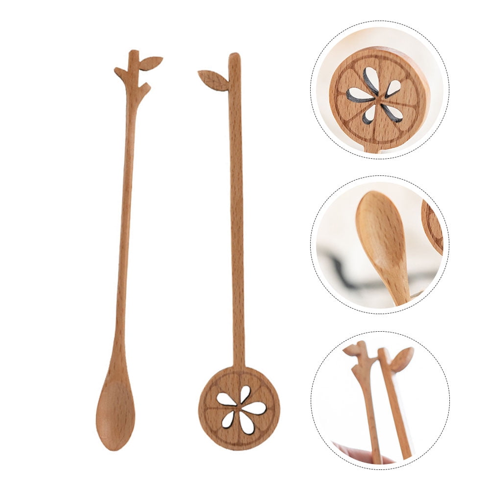 WRISTBIQUE Lemon Shape Wooden Mixing Spoons 2Pcs Design for Coffee ...