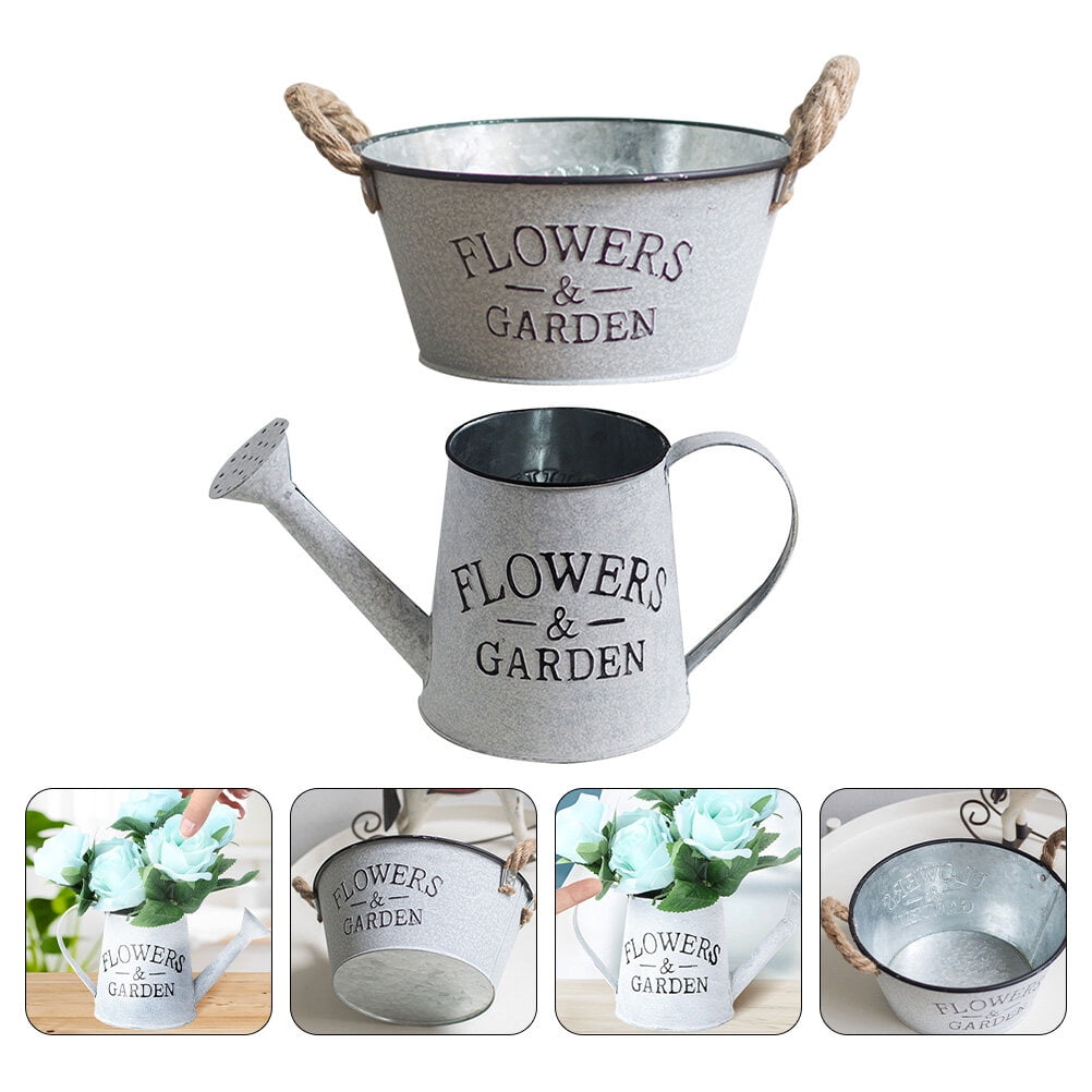WRISTBIQUE 2Pcs Rustic Flower Bucket Planter Flower Vase With Handle ...