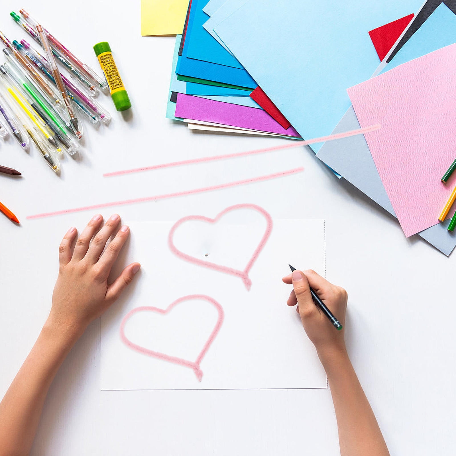 WRISTBIQUE 100pcs Pink Fuzzy Craft Stems for Childrens Craft Activities ...