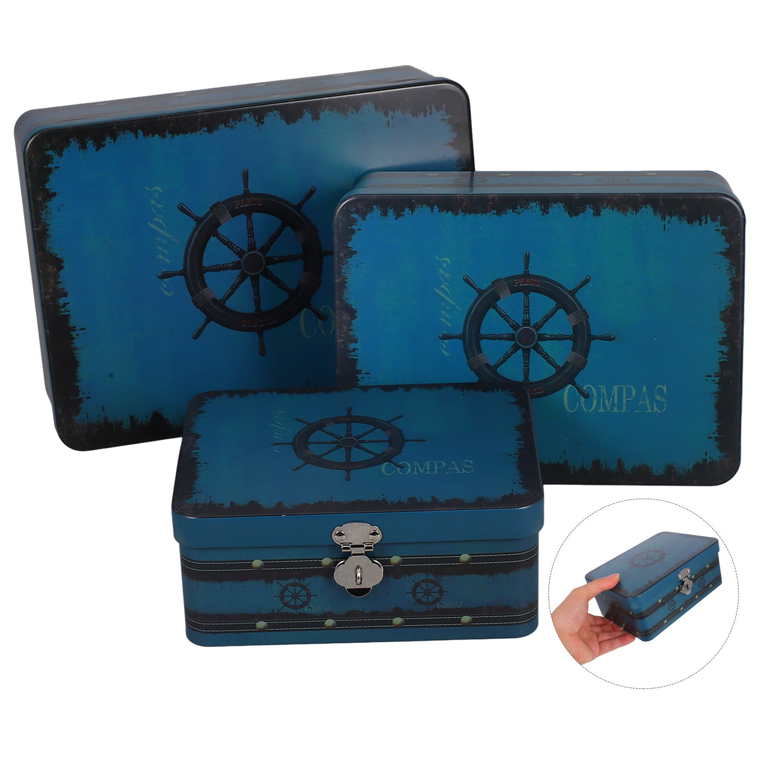 WRISTBIQUE Multipurpose Tinplate Box Storage Adults Office Use 3Pcs ...