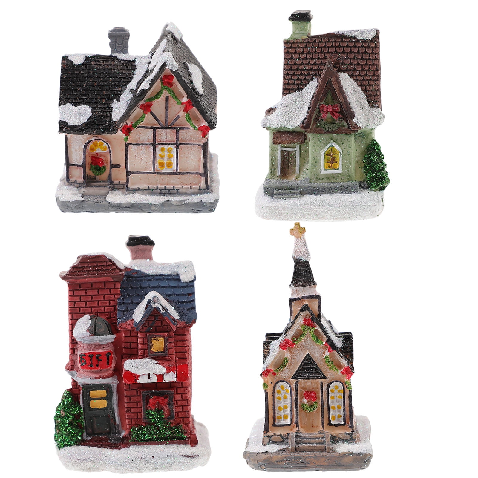 WRISTBIQUE 4Set Christmas Ornaments Luminous Small House Assorted Color 10.00X6.50X6.50CM Resin ...