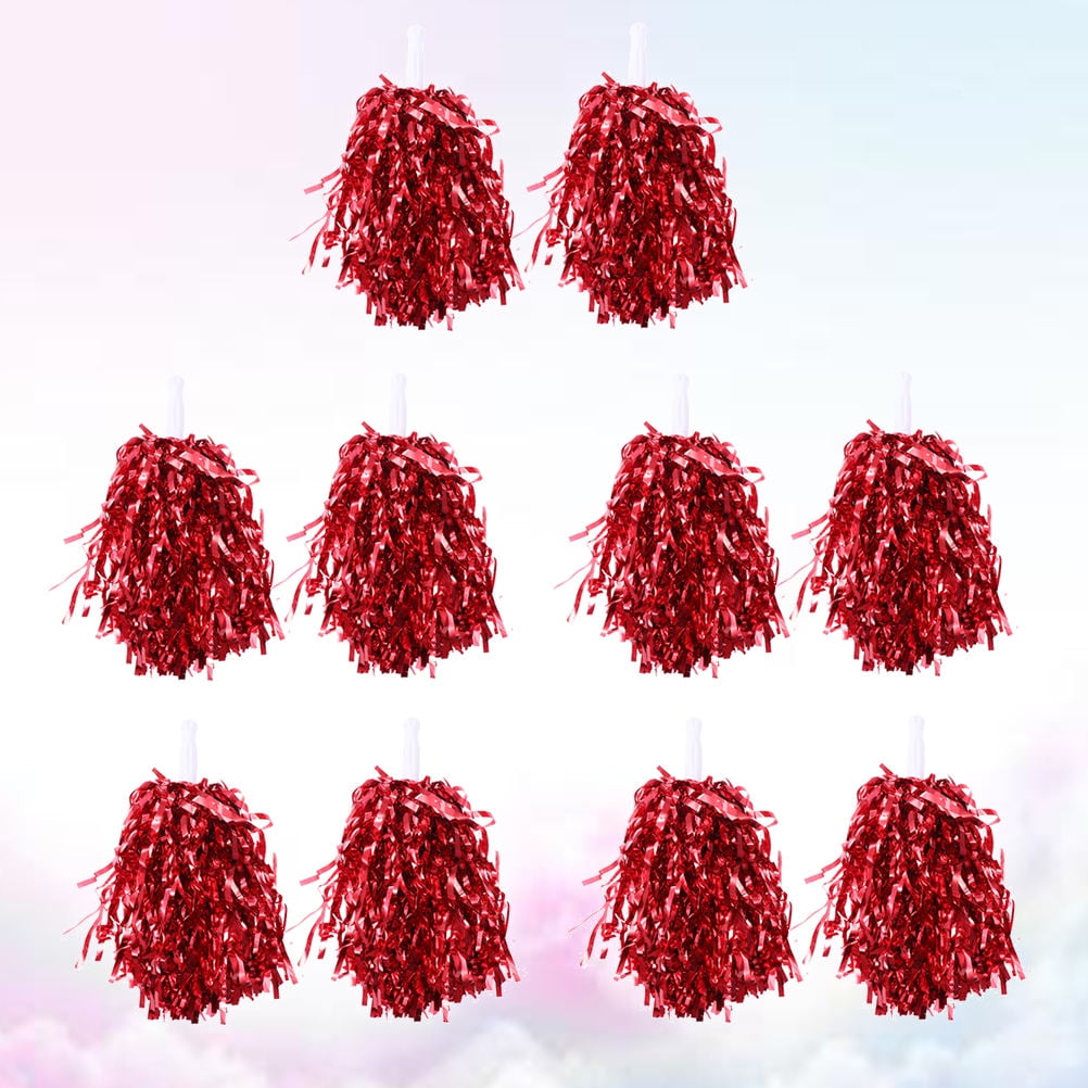 WRISTBIQUE 5 Pairs Cheer Pom Red Silver Plastic Cheerleading Poms For ...