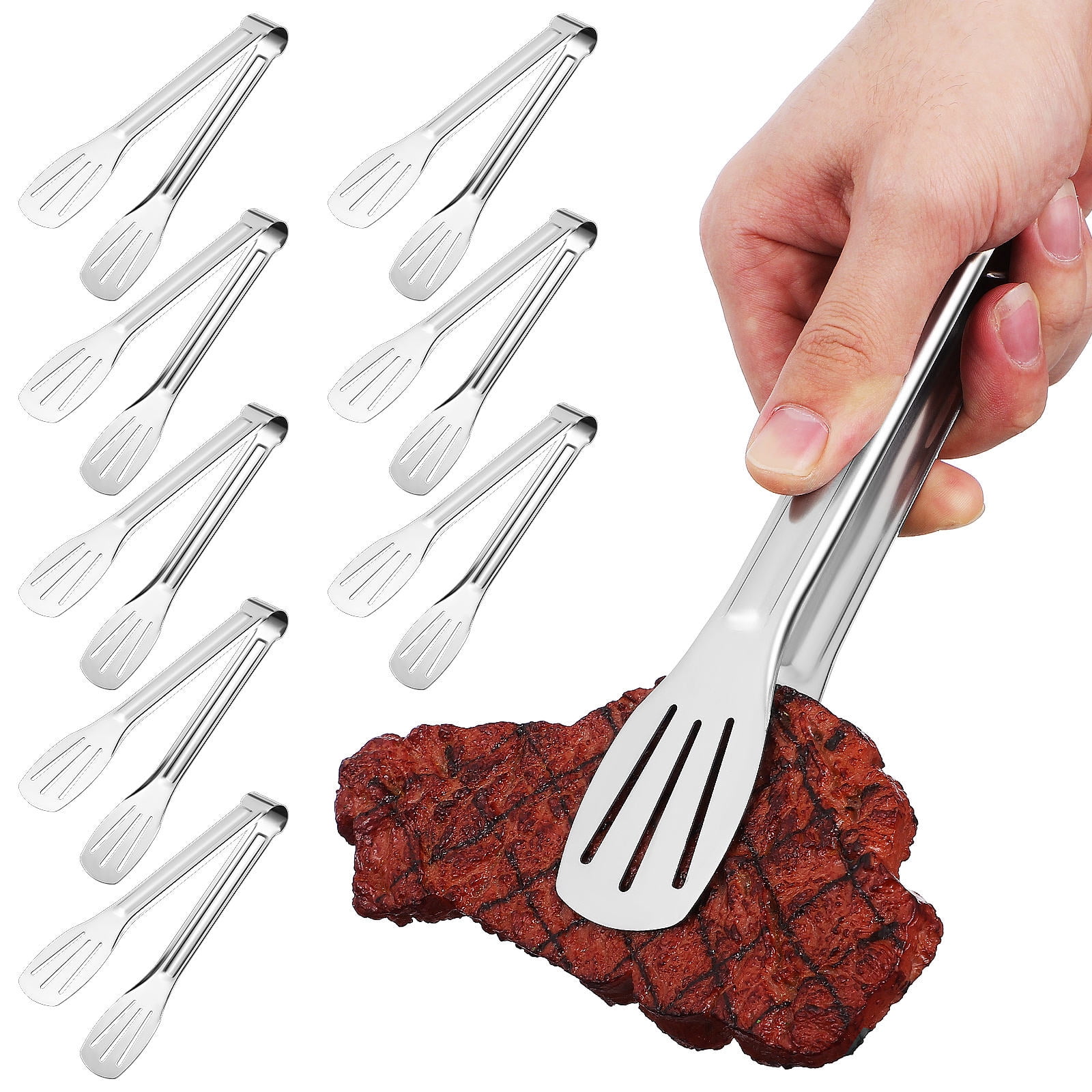 WRISTBIQUE 8 Pcs BBQ Turning Tongs Stainless Steel for Flipping Food ...
