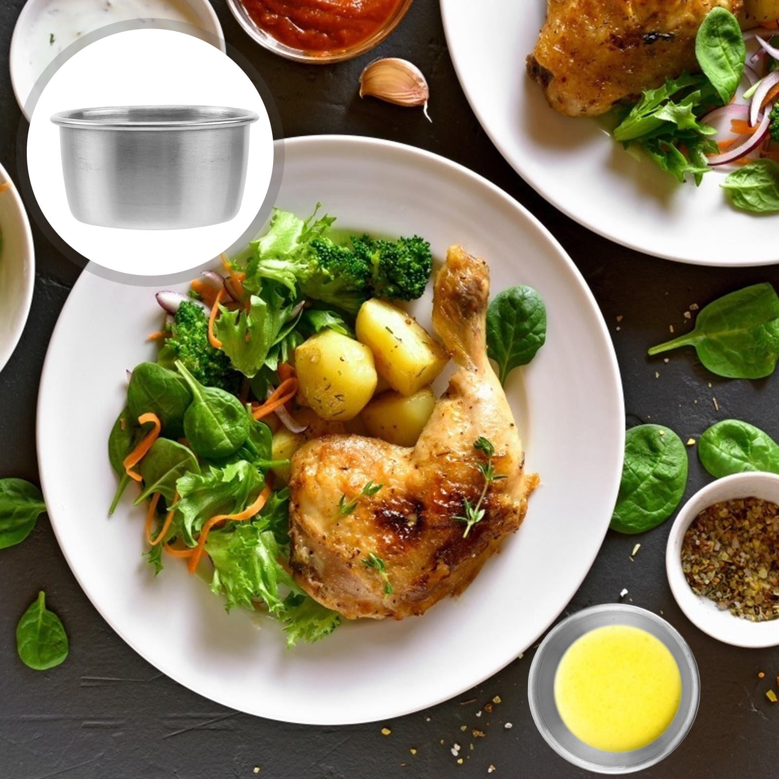 WRISTBIQUE 9 Pcs Simple Design Sauce Ramekins Stainless Steel for Food ...