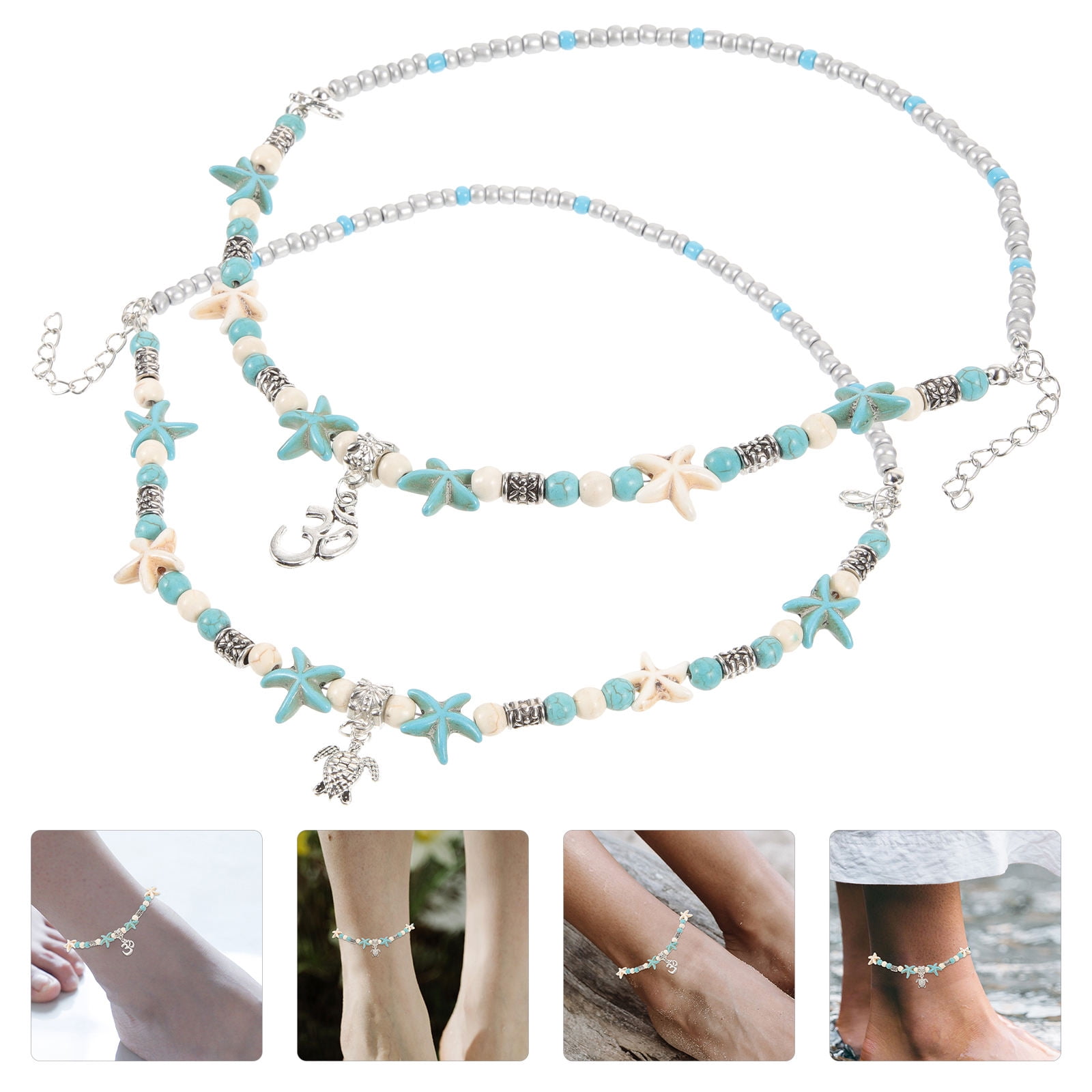 WRISTBIQUE Assorted Color Alloy Beach Anklet for Women with Mini Charms ...
