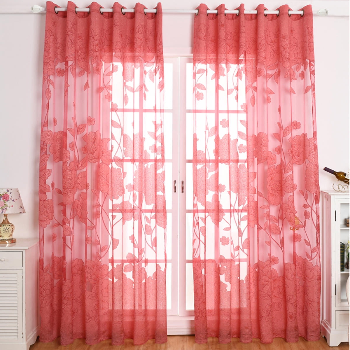 WRISTBIQUE Watermelon Red Sheer Window Drape Light Filtering Elegant ...
