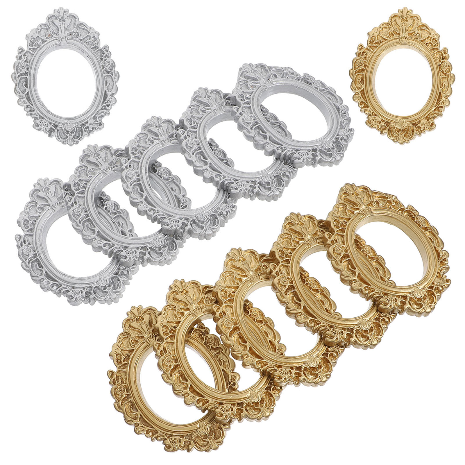 WRISTBIQUE Mini Resin Frame Tiny Frames 12Pcs Silver Golden Oval Shaped ...