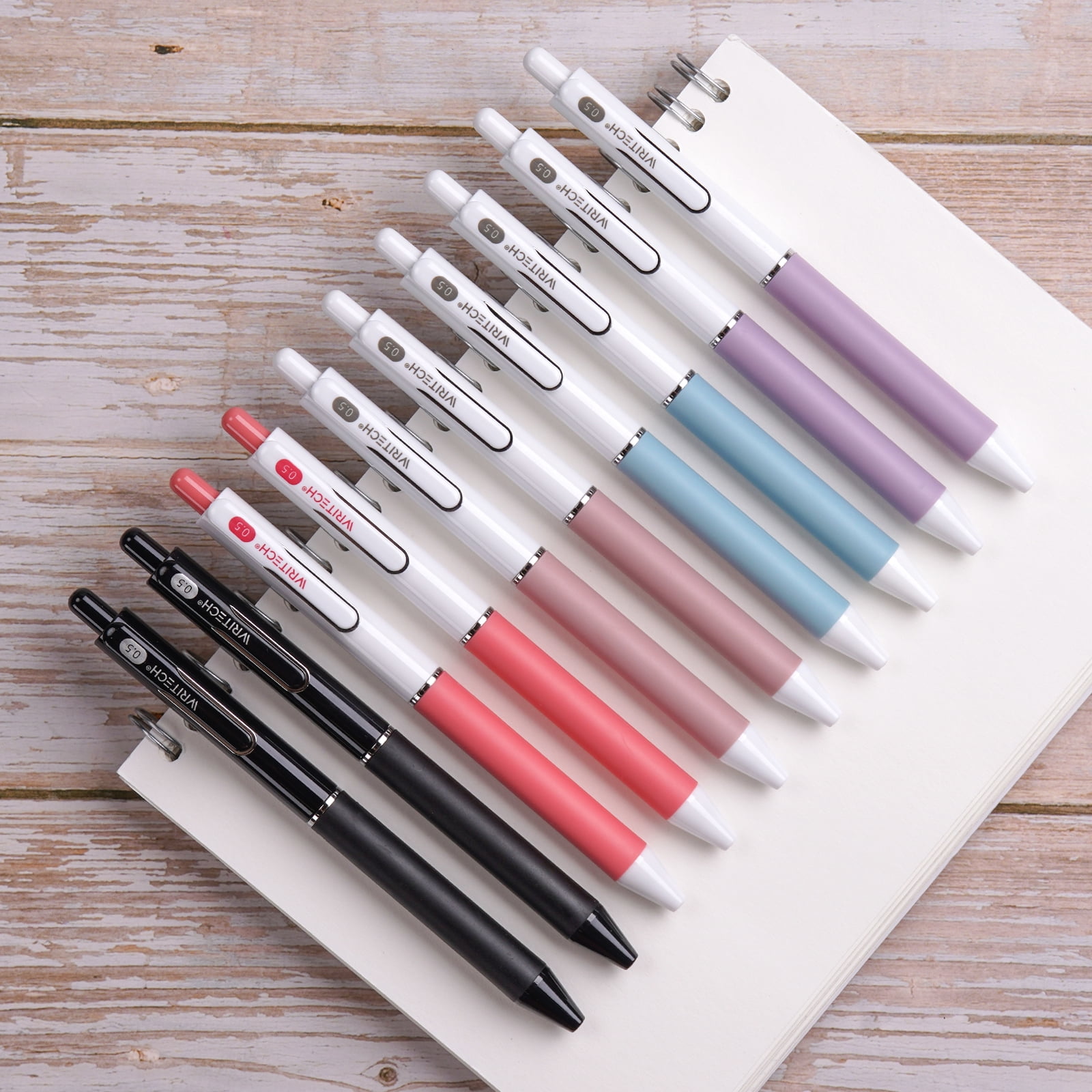 WRITECH Gel Pens Fine Point: 0.5mm 8 Black & 2 Red Ink Pen Set ...