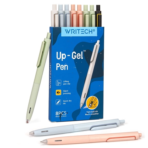Writech, Gel Pens, 0.5mm Fine Point, Smear & Smudge Free Black Ink 8ct ...