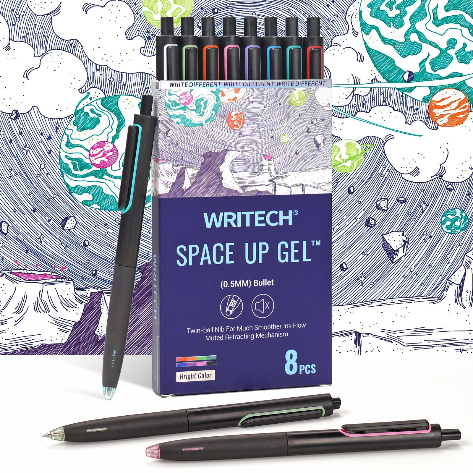 WRITECH Retractable Gel Ink Pens: 0.5mm Fine Point Pen Multicolor No ...