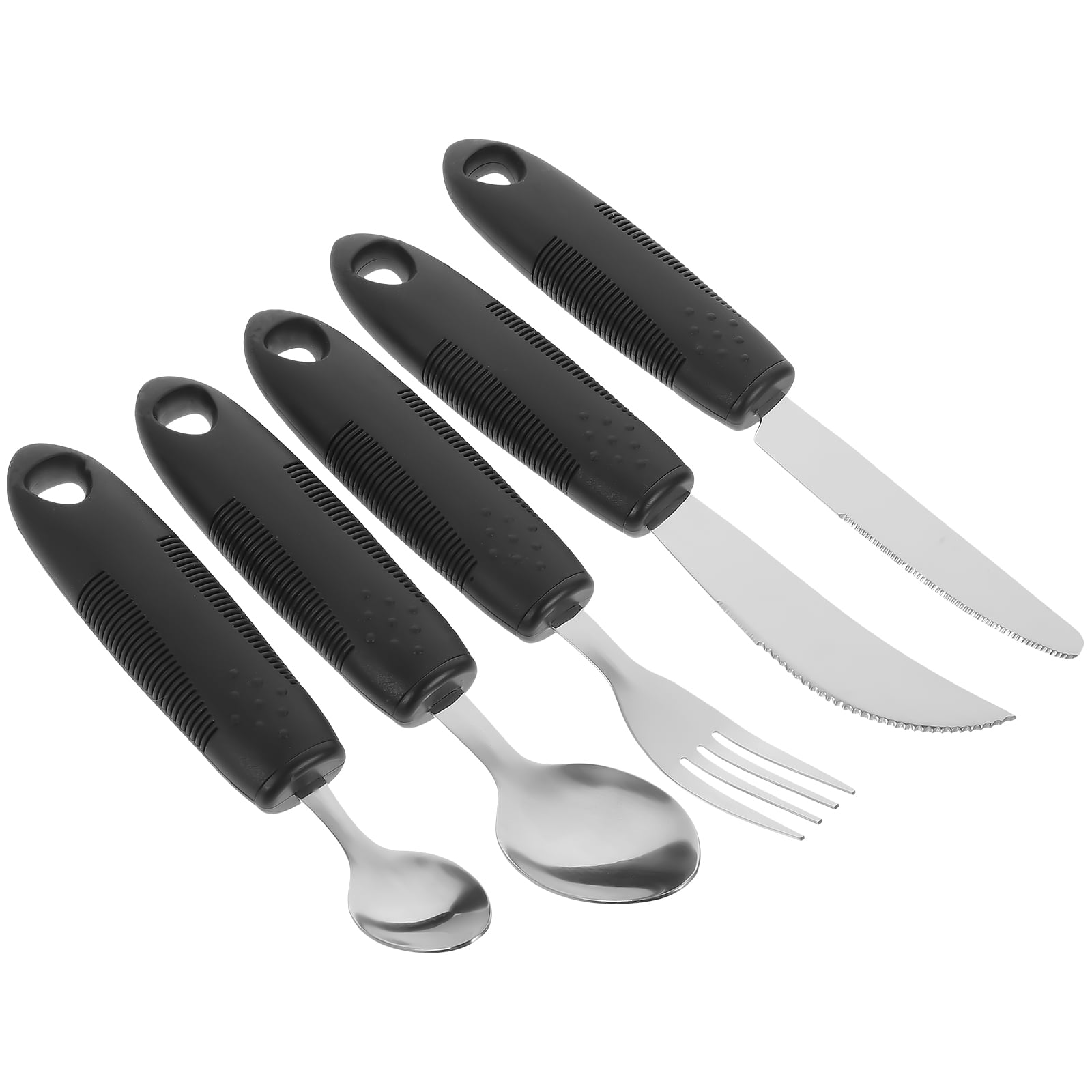 WRITWAA Adapted Utensils for Elderly Care Tableware Set Black 1 Set 7 ...