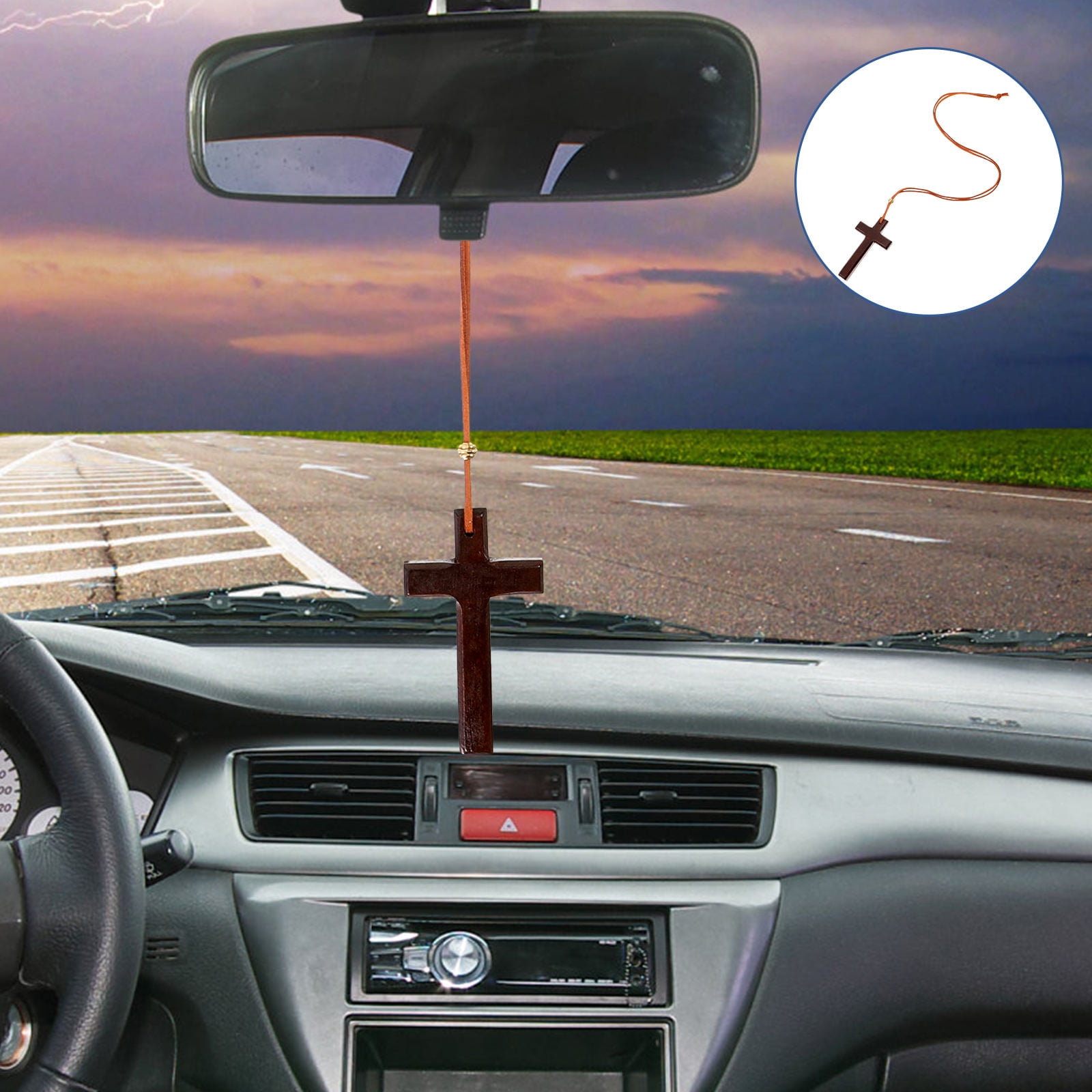 WRITWAA 1Set Wooden Cross for Car Mirror Hanging Decor with Thread ...