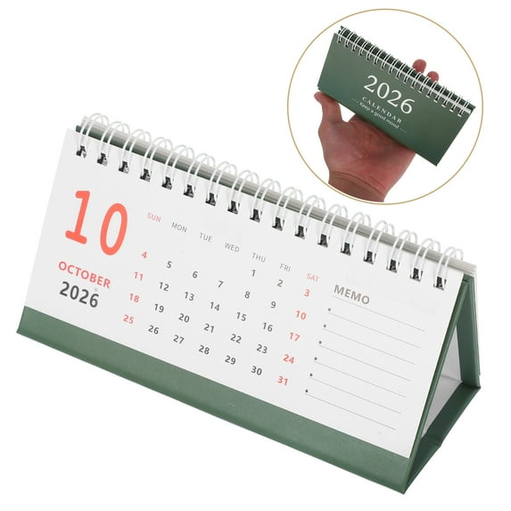 WRITWAA 2026 Small Desktop Calendar, Green, Foldable, Office Use, 18 ...