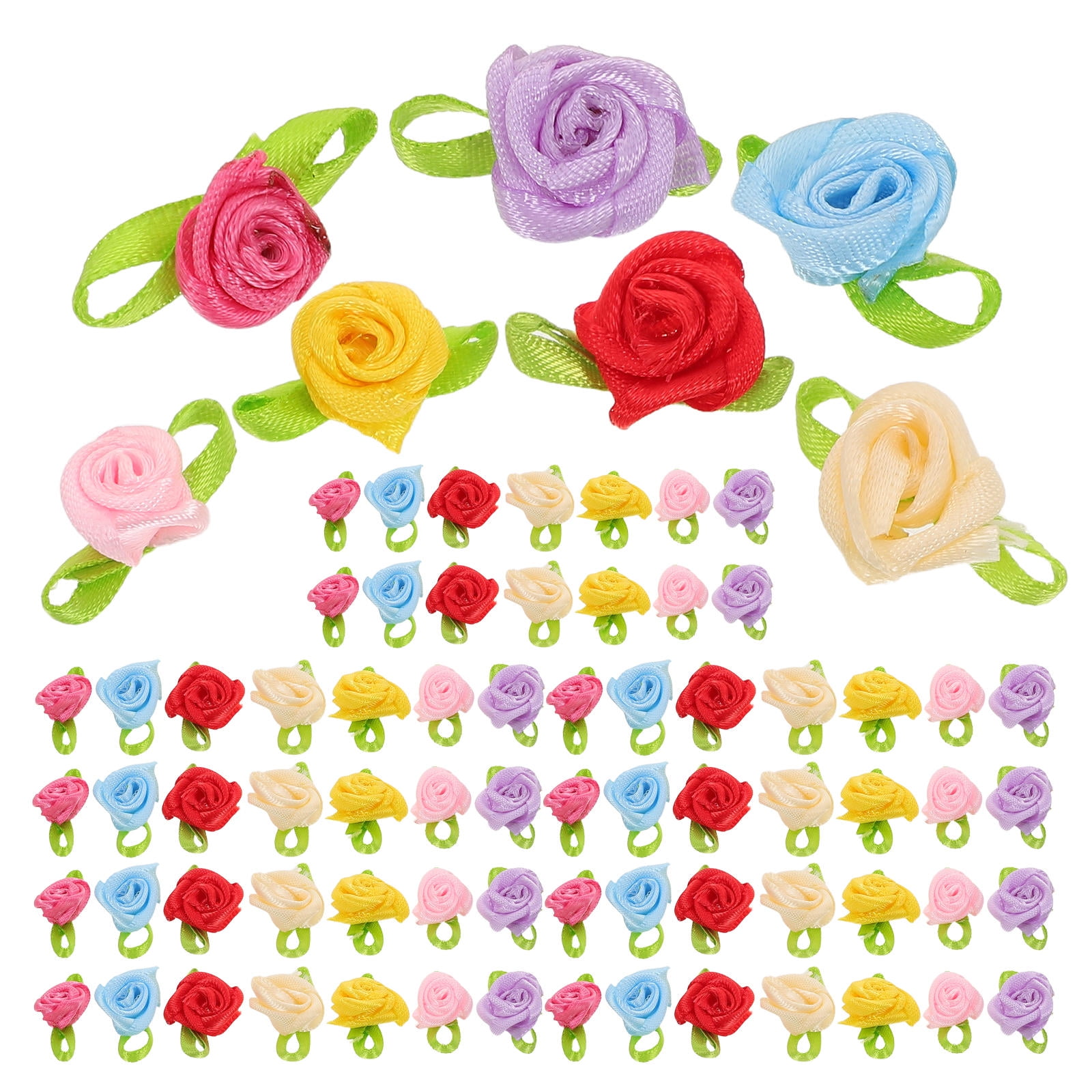 WRITWAA 250pcs Mini Faux Flower Assorted Ribbon Roses for Wedding Decor ...