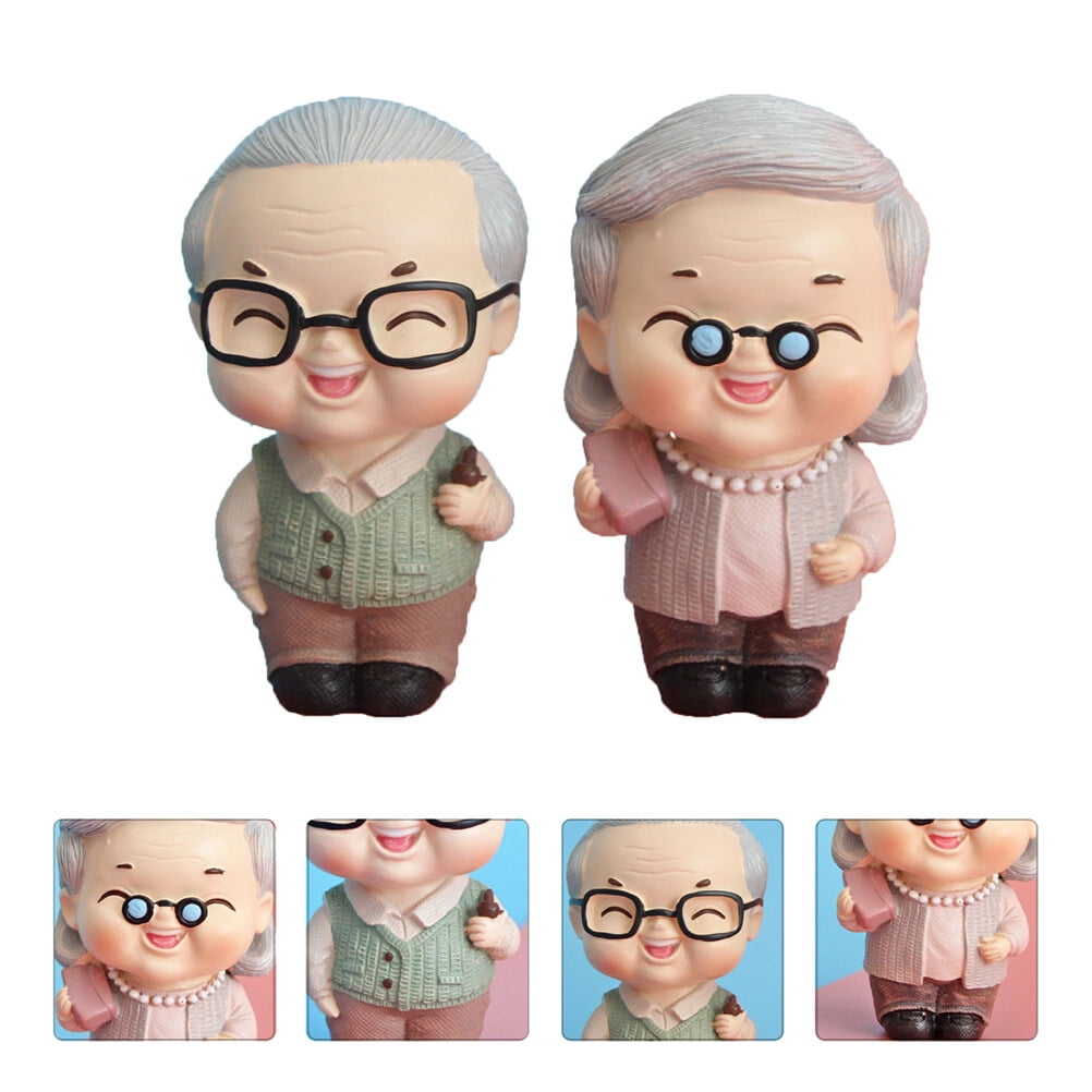 WRITWAA 2Pcs Old Couple Figurines Assorted Color Resin Cake Topper for ...