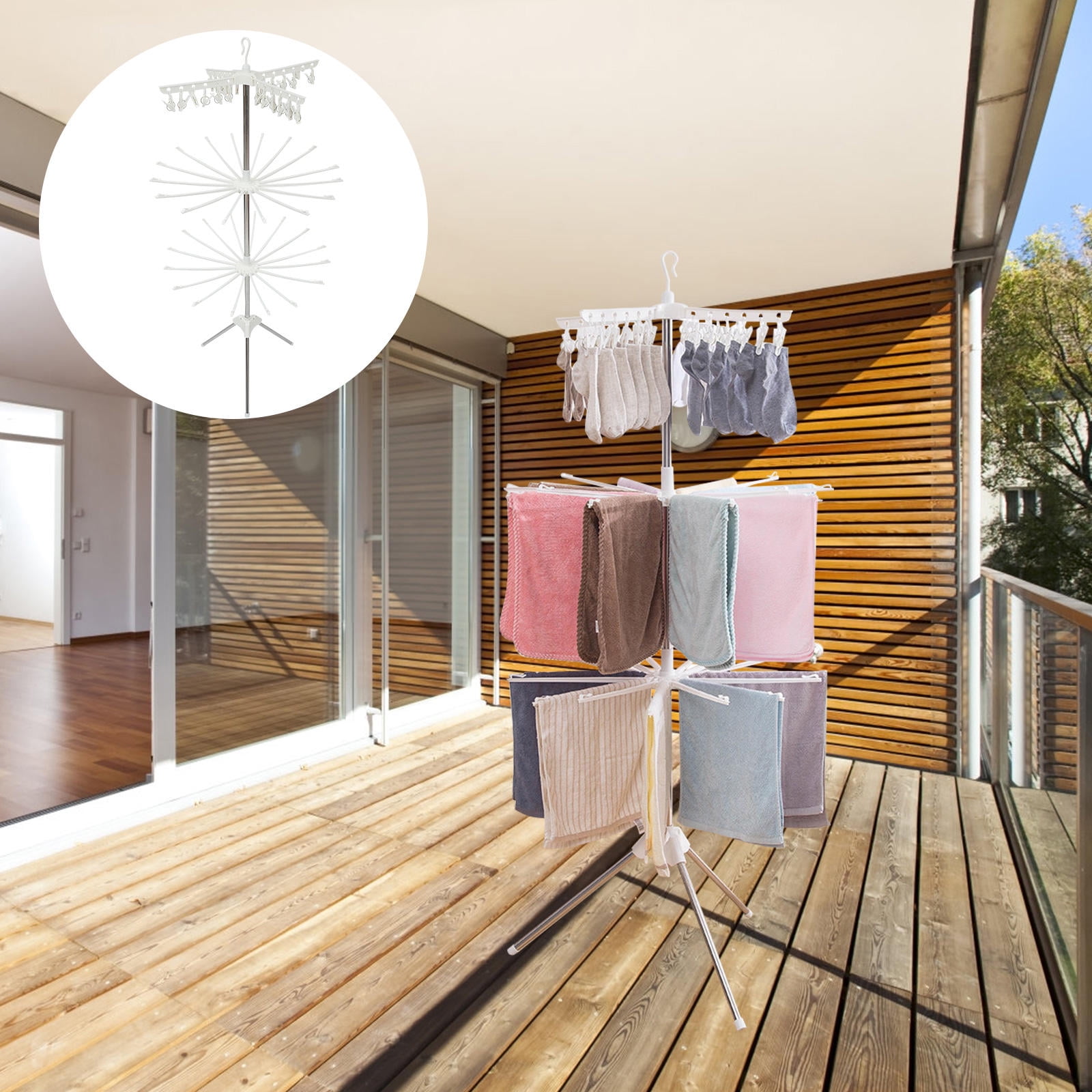 WRITWAA 360° Rotating Clothes Drying Rack with 32 NonSlip Drying Rods ...