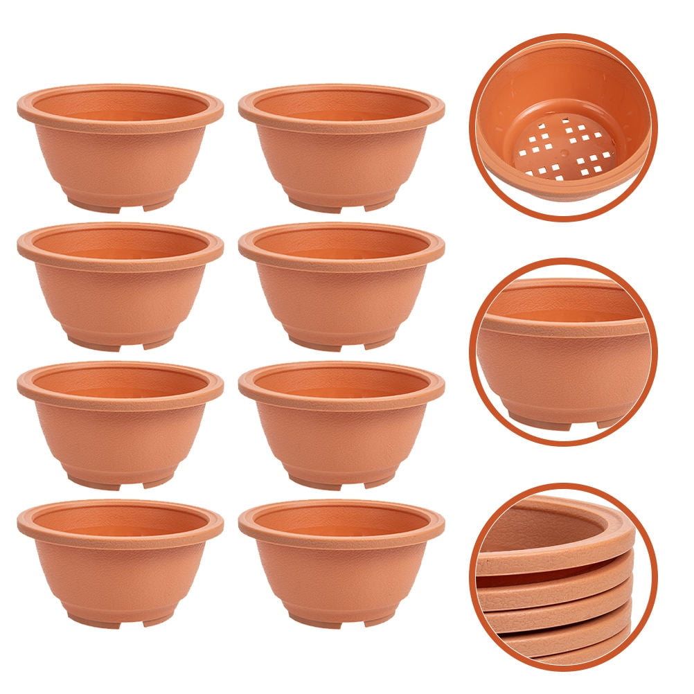 WRITWAA Wide Short Plastic Flower Pots with Stylish Chocolate Pattern ...