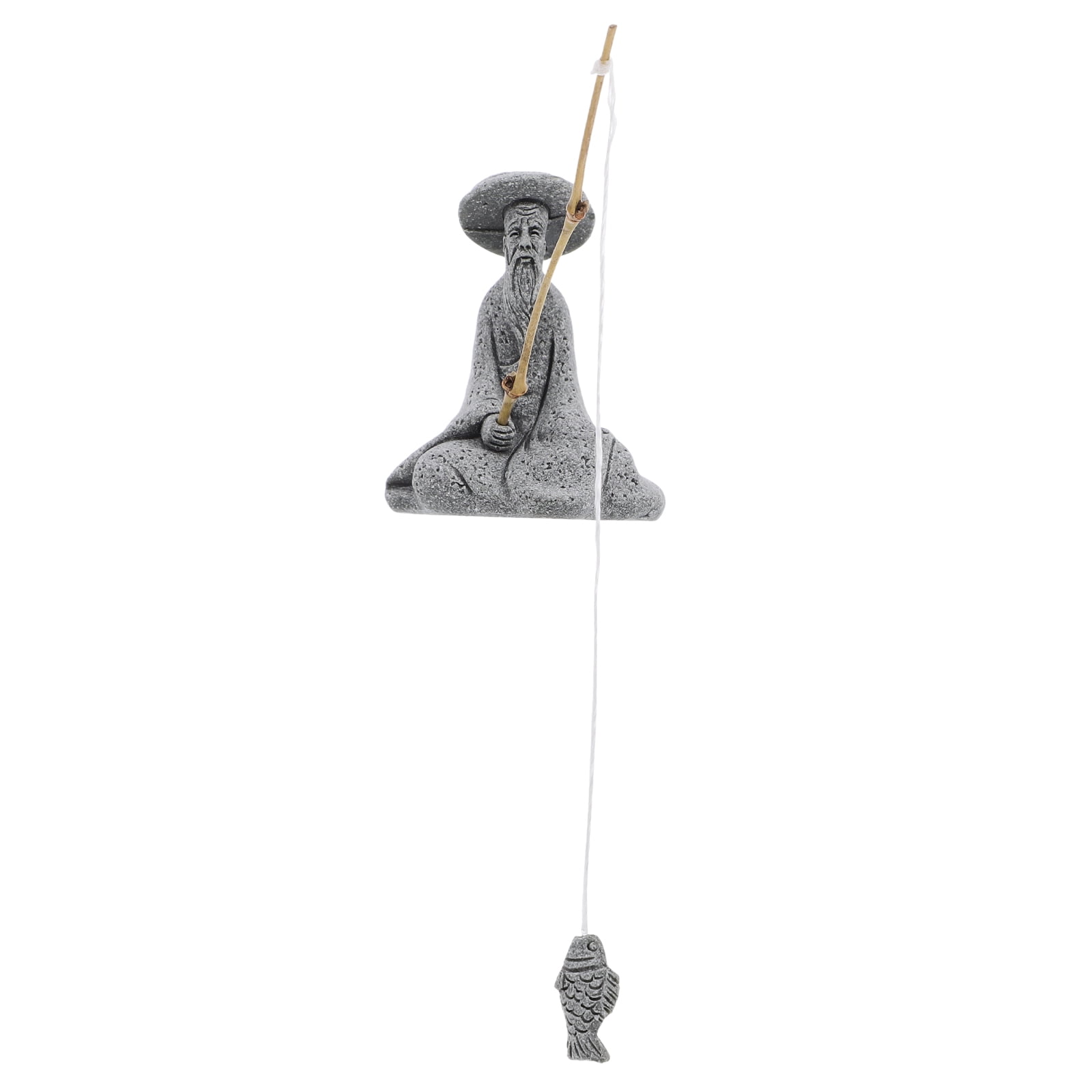 WRITWAA Grey Sandstone Fisherman Statue for Aquarium Micro Landscape ...