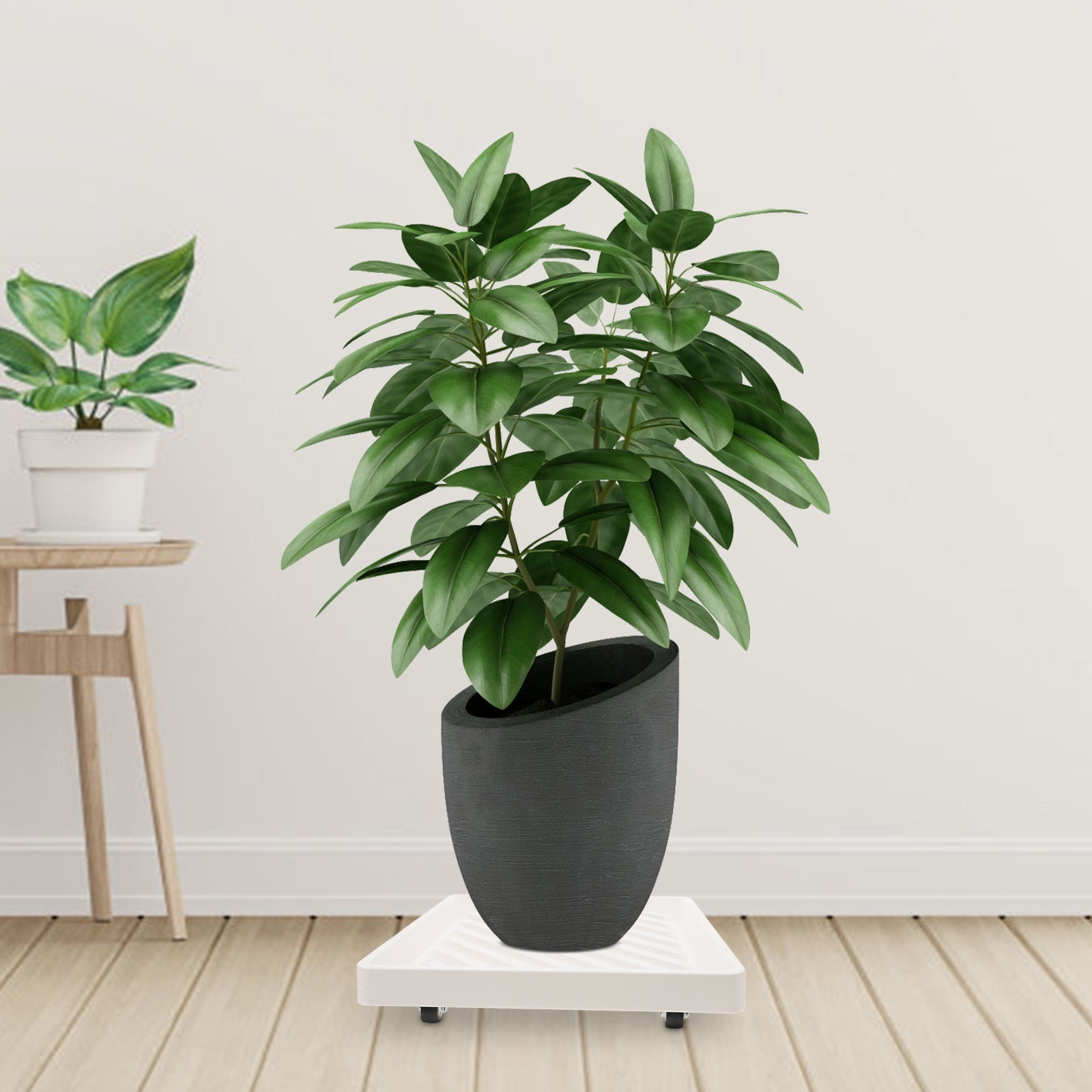 WRITWAA Planter Casters Mobile Plant Tray With Wheel White For Flower ...