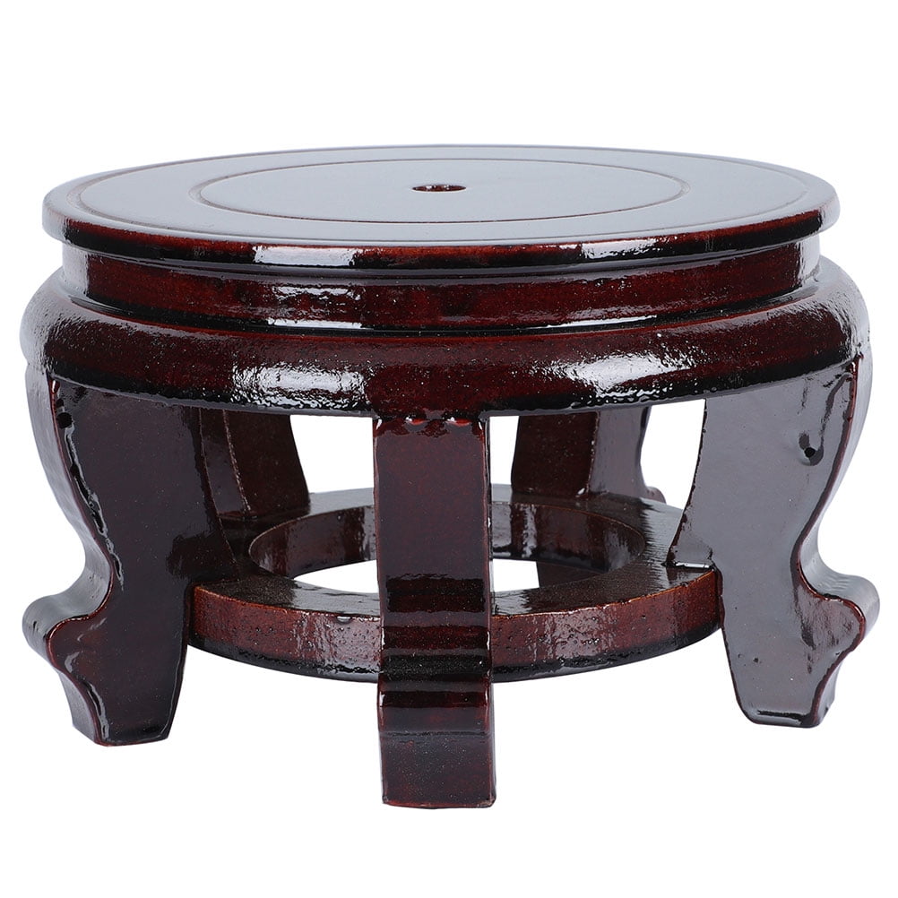 WRITWAA Vintage Dark Brown Wooden Round Vase Base Stand for Home, Bar ...